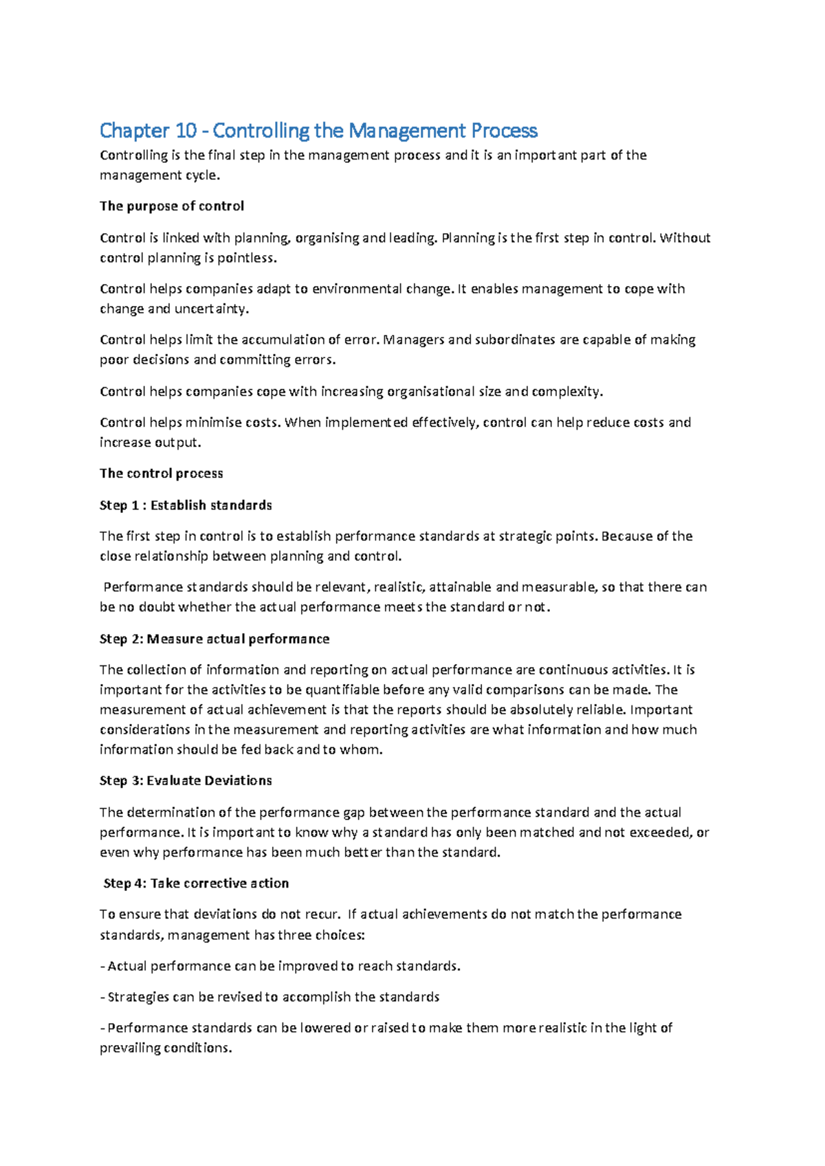 Controlling THE Management Process - Chapter 10 - Controlling the Management Process Controlling ...