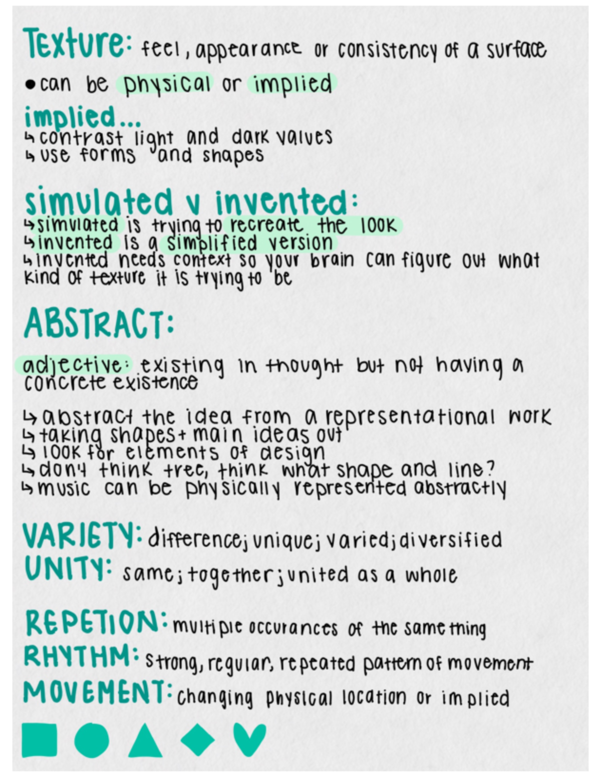 Weeks 2-10 Notes - Texture: feel, appearance or consistency of a ...