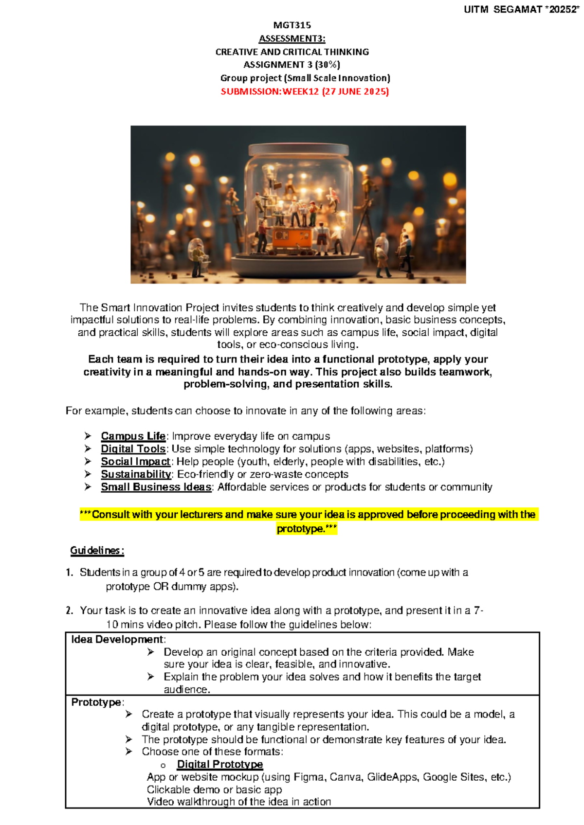 MGT315 Week 12: Creative & Critical Thinking Group Project - Studocu