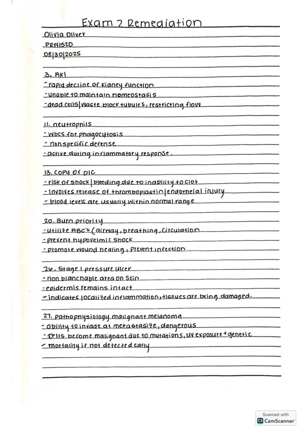 Exam 2 Remediation PRNIS20: Key Concepts in AKI, DIC, and More - Studocu