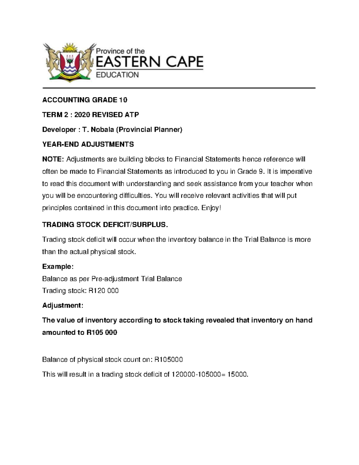 Grade 10 Accounting: Understanding Year-End Adjustments 2 Accounting ...