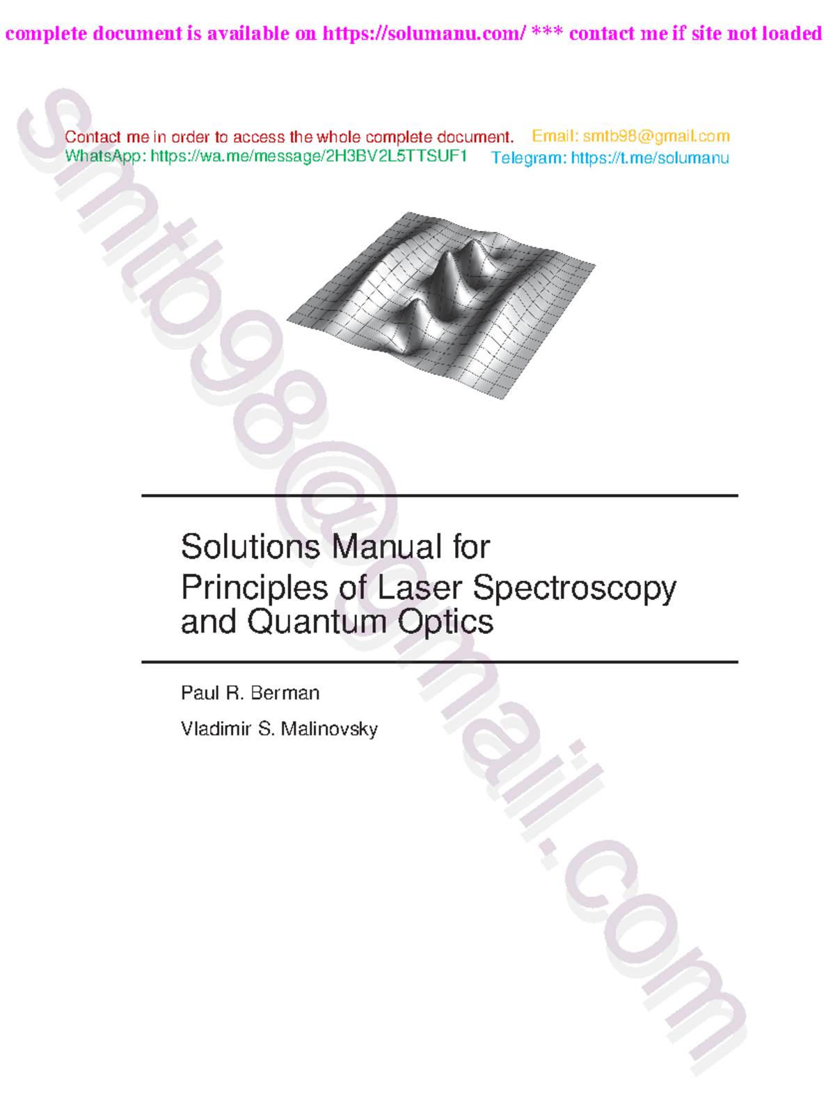 Solutions Manual: Principles of Laser Spectroscopy (PHYS 505) - Studocu