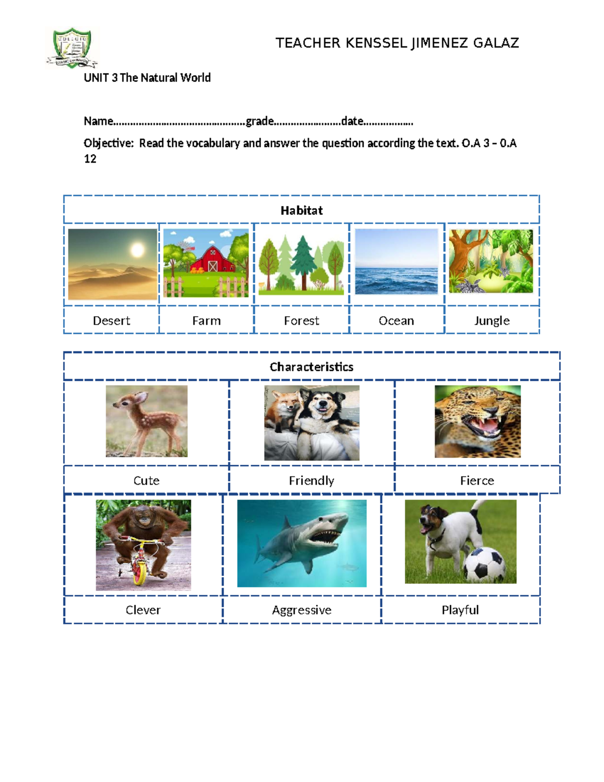 UNIT 3 The Natural World: Animal Habitats & Characteristics - Studocu