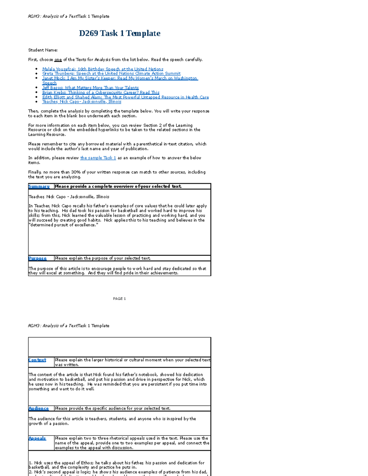D269 Task 1 Template: Text Analysis with Composition Strategies - Studocu