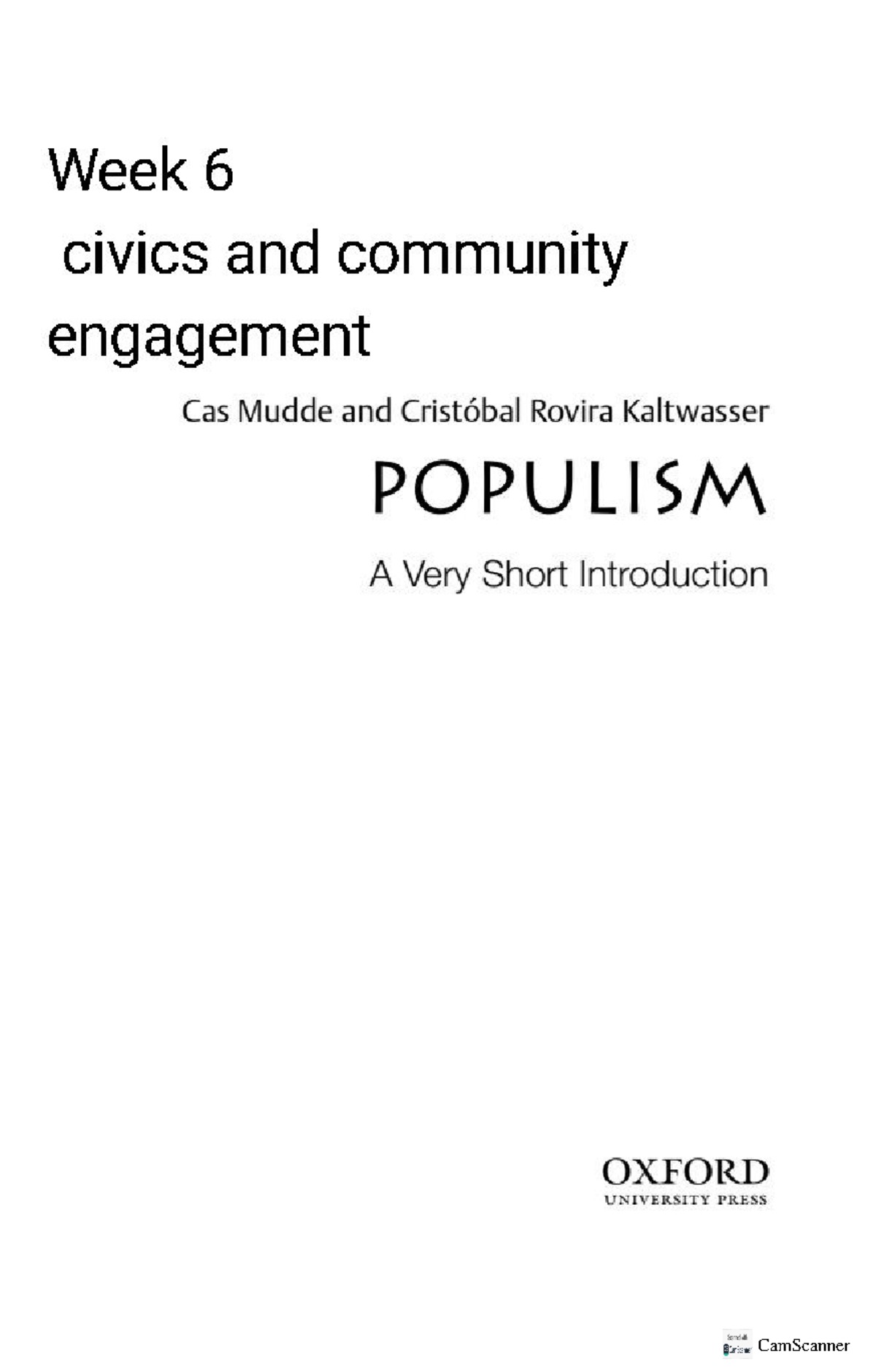 POP 101 - Week 6 Lecture Notes on Understanding Populism - Studocu