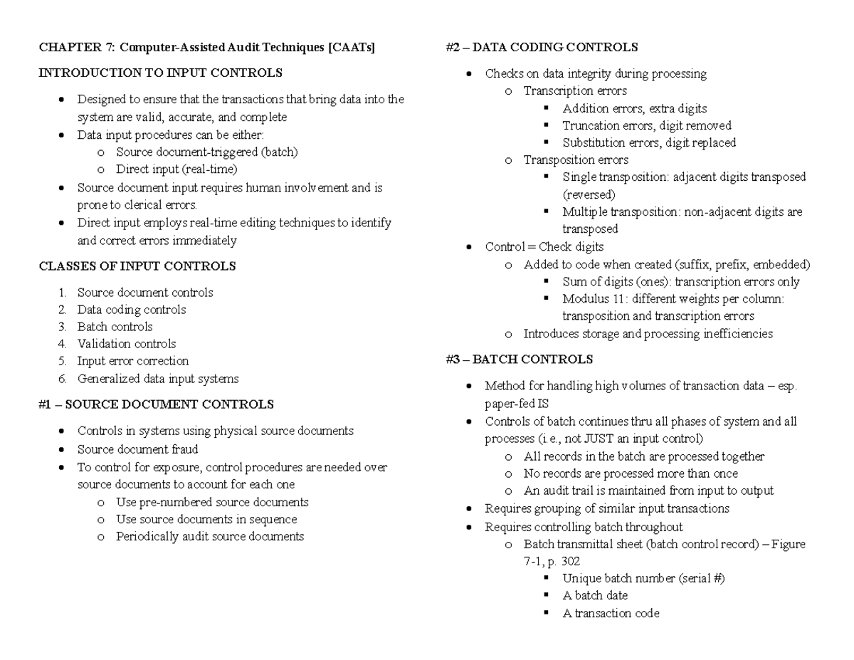 Ch 7 Lecture Notes - Computer-Assisted Audit Techniques (CAATs) - Studocu