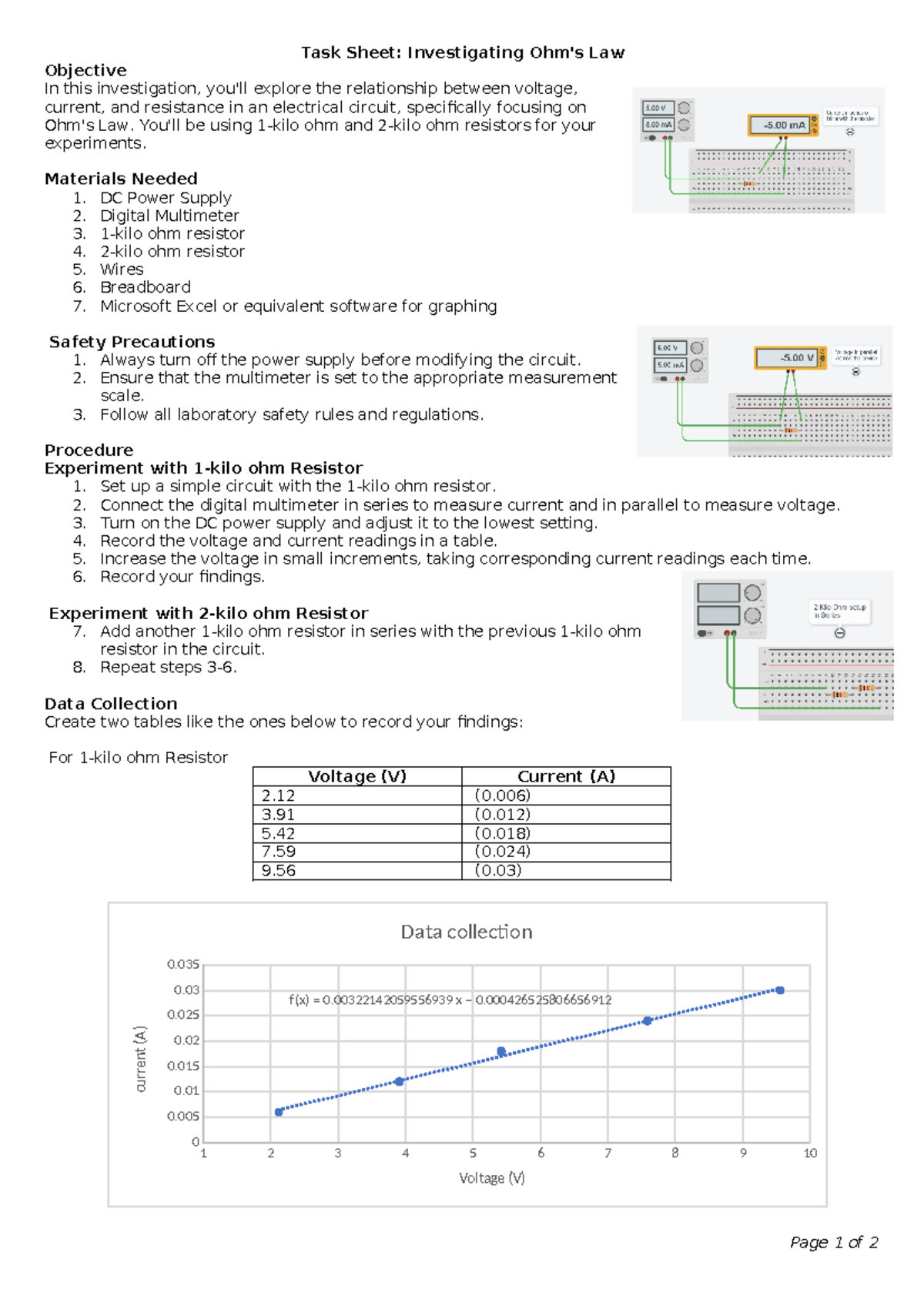 Ohms law investigation - Task Sheet: Investigating Ohm's Law Objective ...