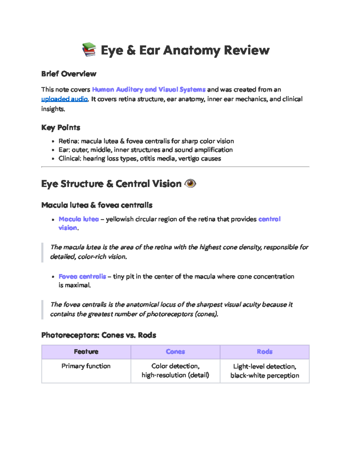 Eye & Ear Anatomy Review: Human Auditory & Visual Systems - Studocu