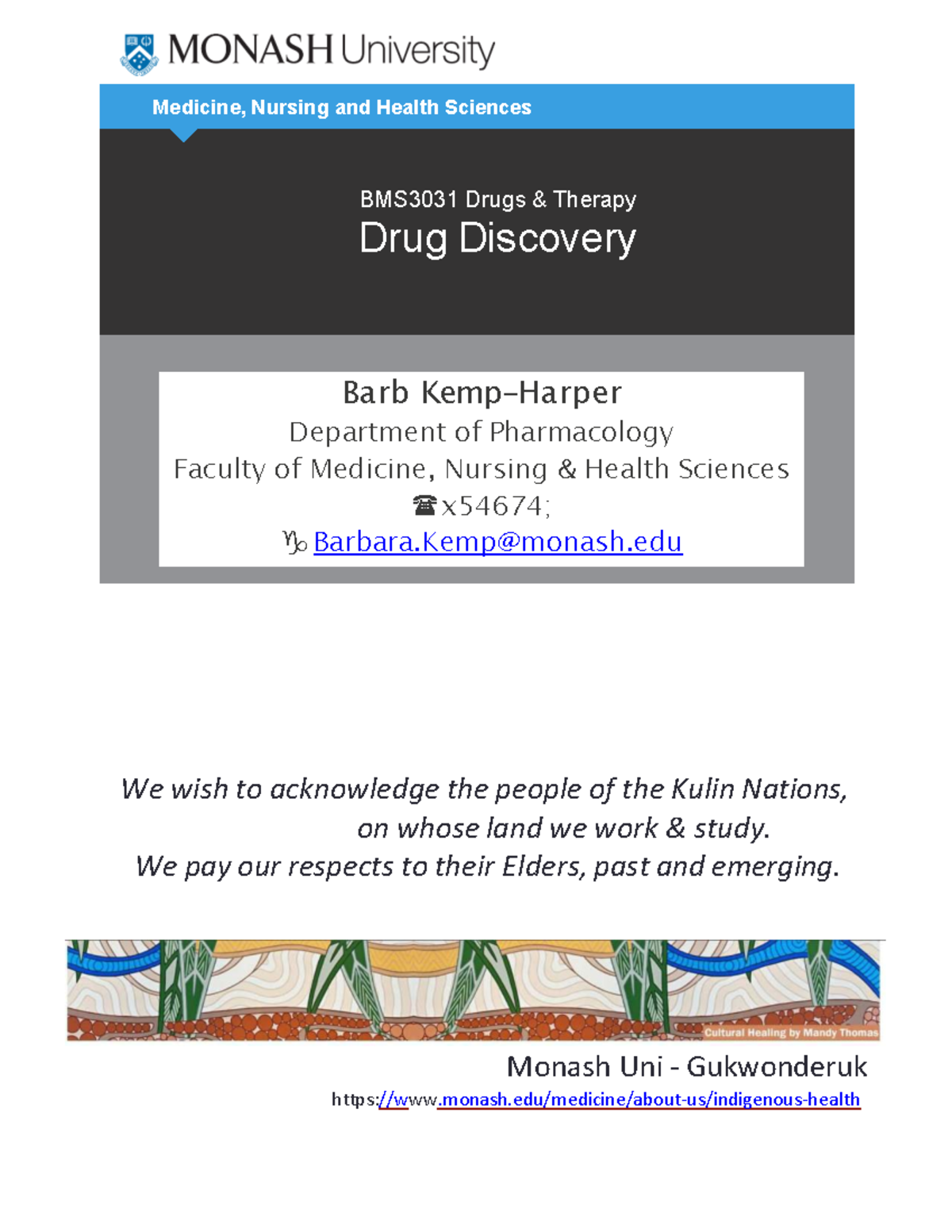 BMS3031 Drugs & Therapy: Drug Discovery & Development Lecture Notes ...