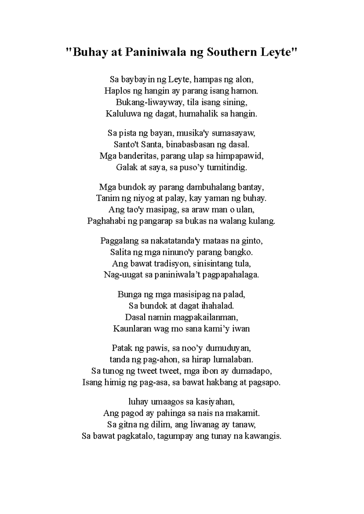 Buhay at Paniniwala - "Buhay at Paniniwala ng Southern Leyte" Sa ...