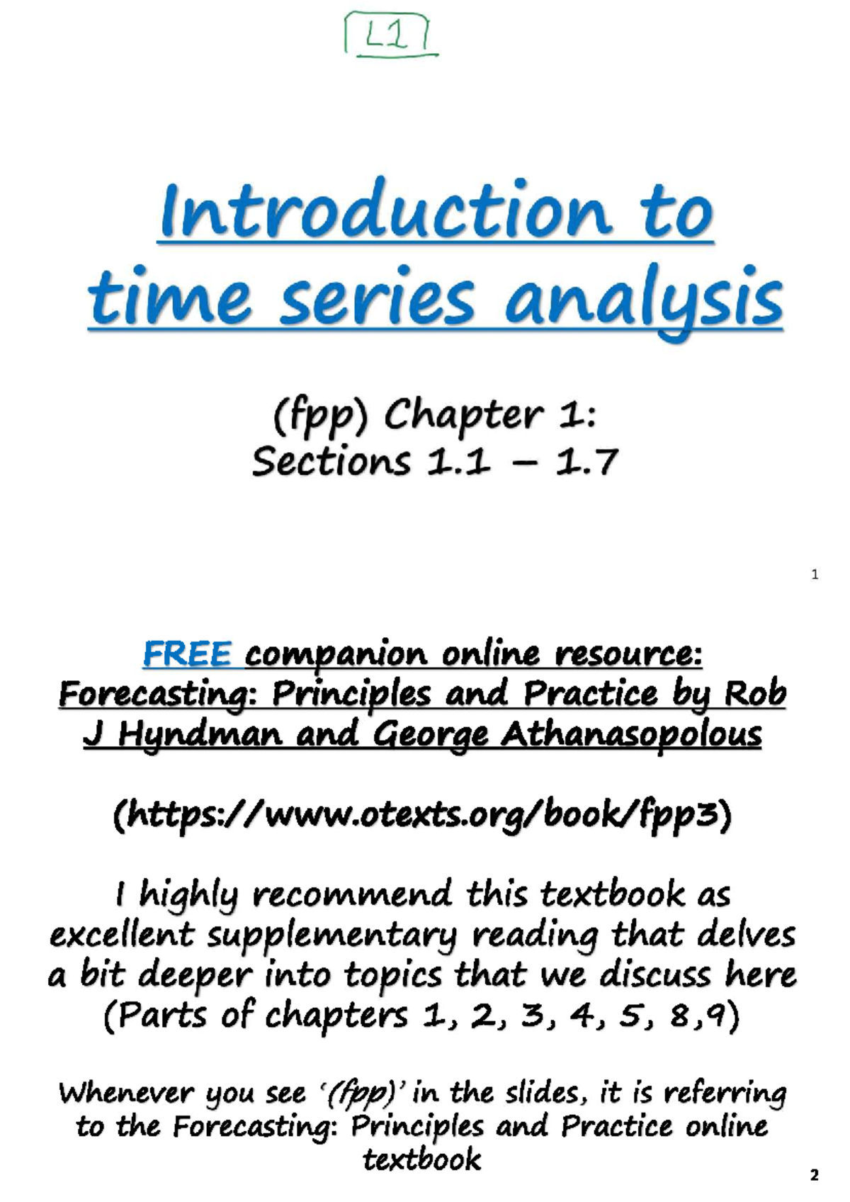 L1 Time Series Analysis Overview: Key Concepts & Techniques (fpp) - Studocu