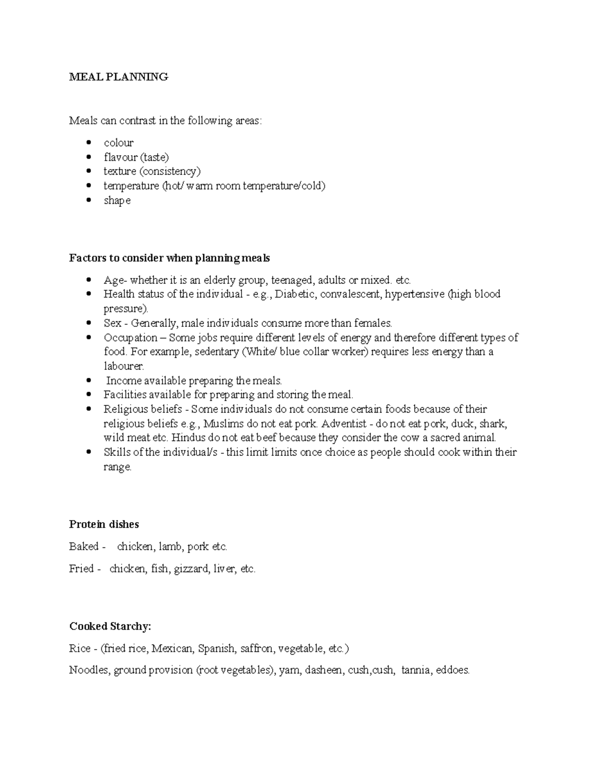 Meal Planning - Form 2: Components of Dinner Explained - Studocu
