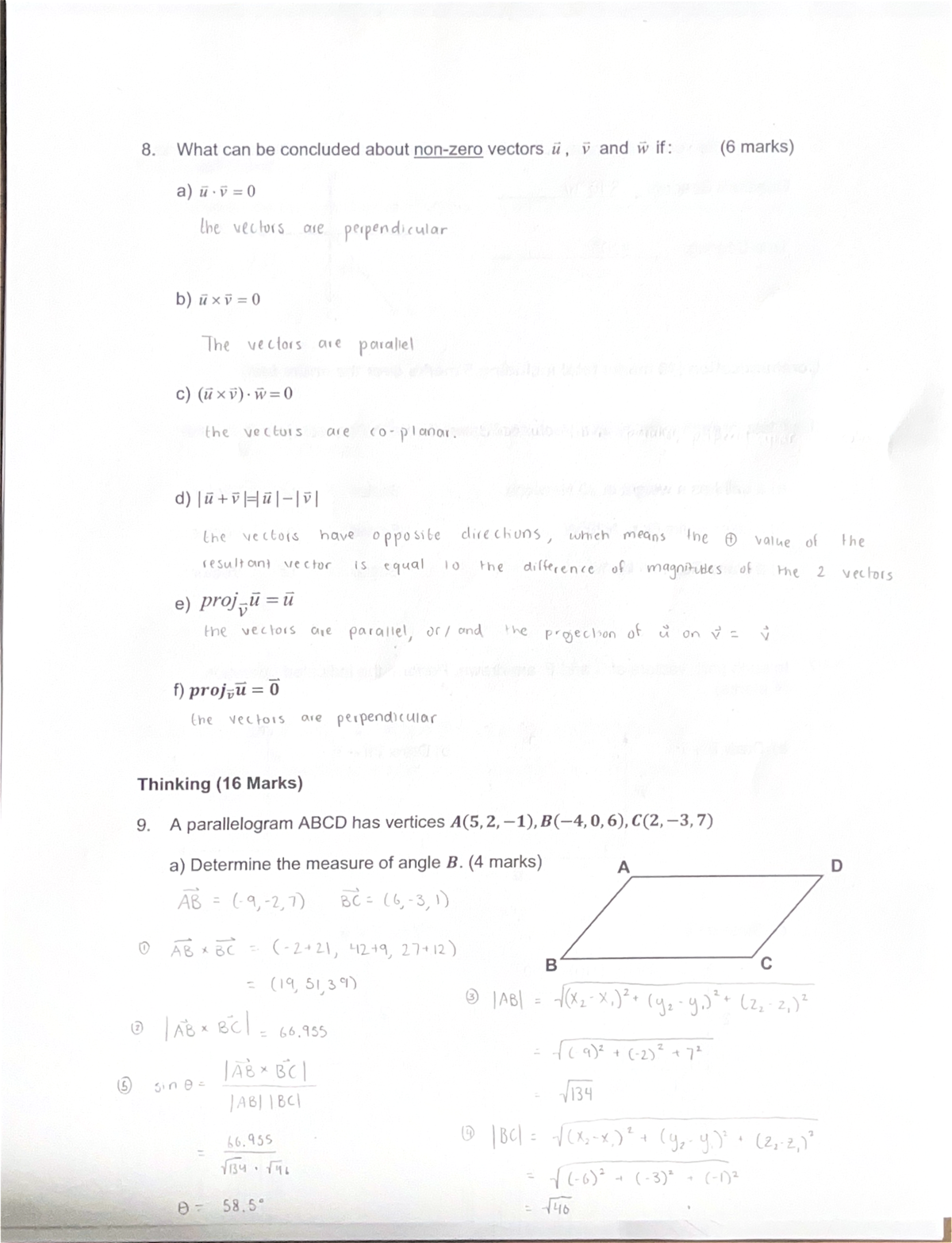 Unit Test 5 MCV4U-4 - Vectors - 8. What can be concluded about vectors ...