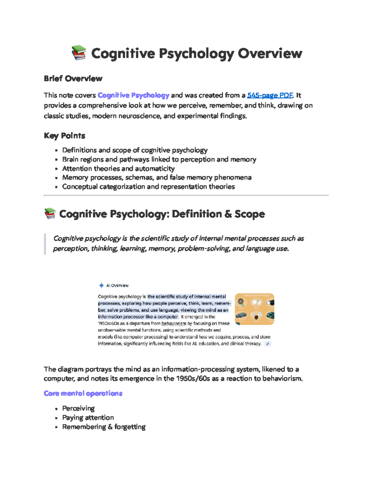 Cognitive Psychology (PSY 101): Comprehensive Lecture Notes 1-11 - Studocu