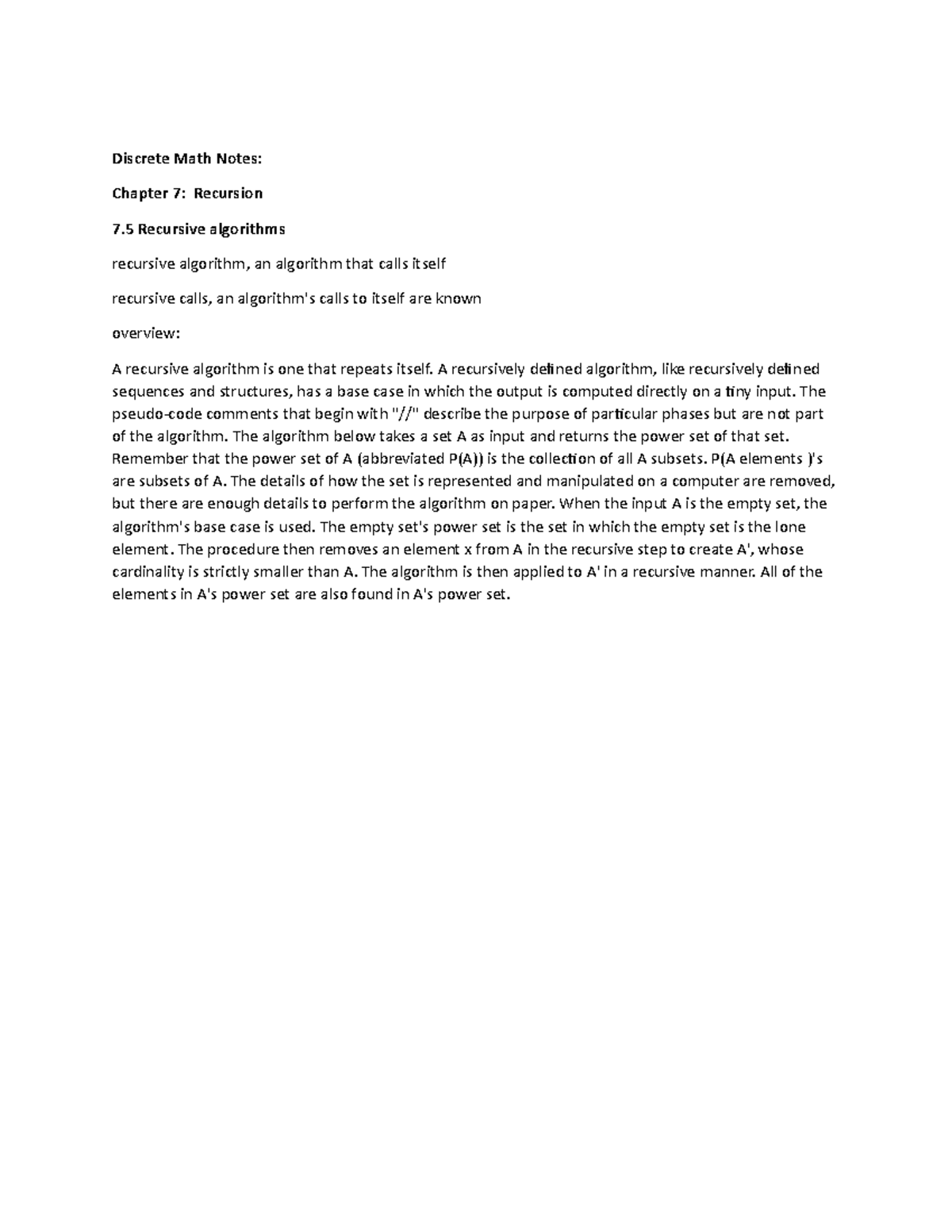 Discrete Math Notes 7.5 Recursive algorithms - Discrete Math Notes ...