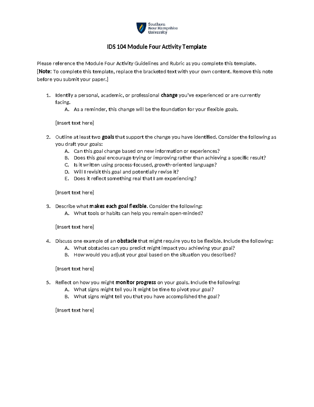 IDS 104 Module 4 Activity: Flexible Goals & Progress Monitoring - Studocu