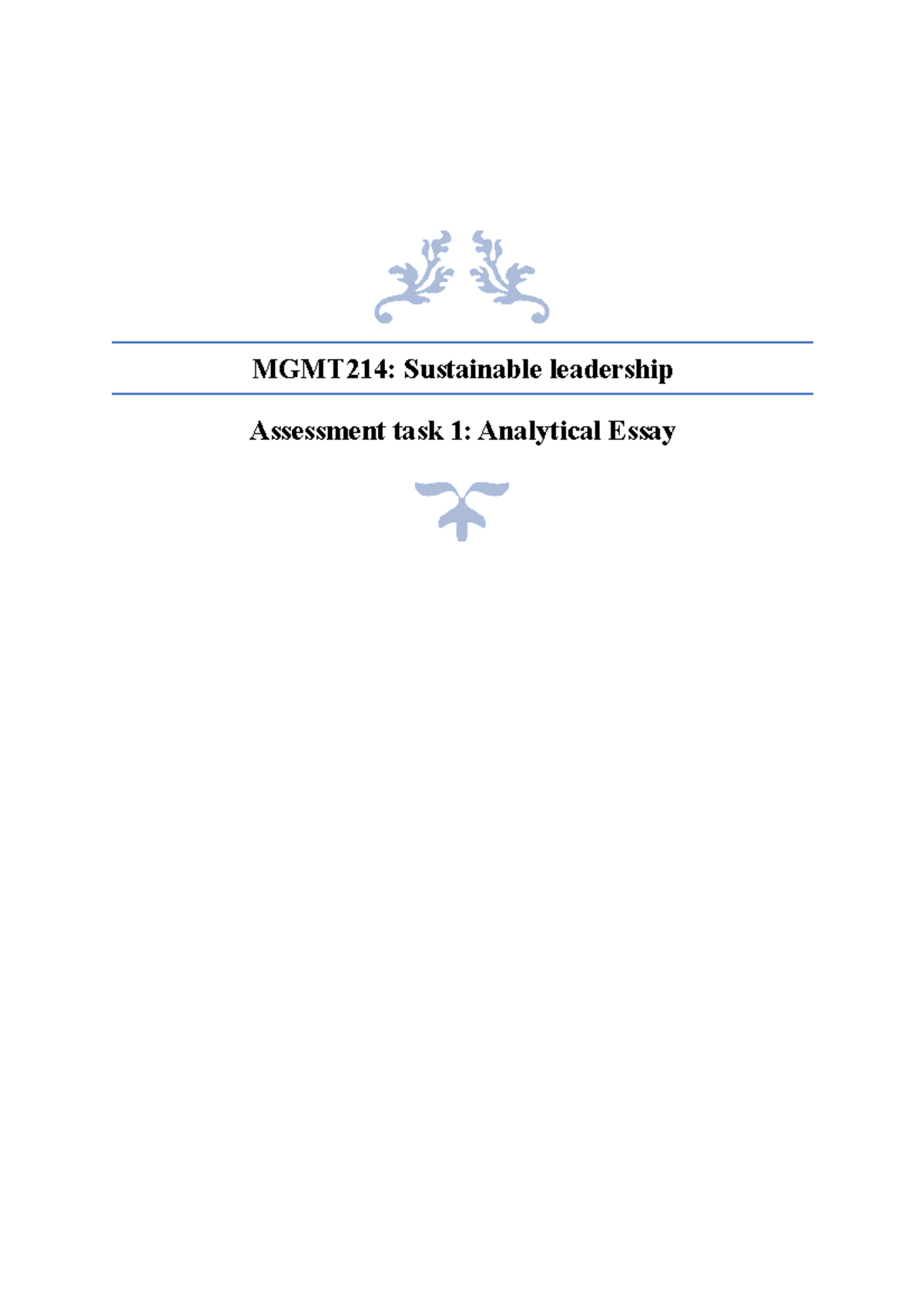 AT1 MGMT214 - Assessment task 1 - MGMT214: Sustainable leadership ...