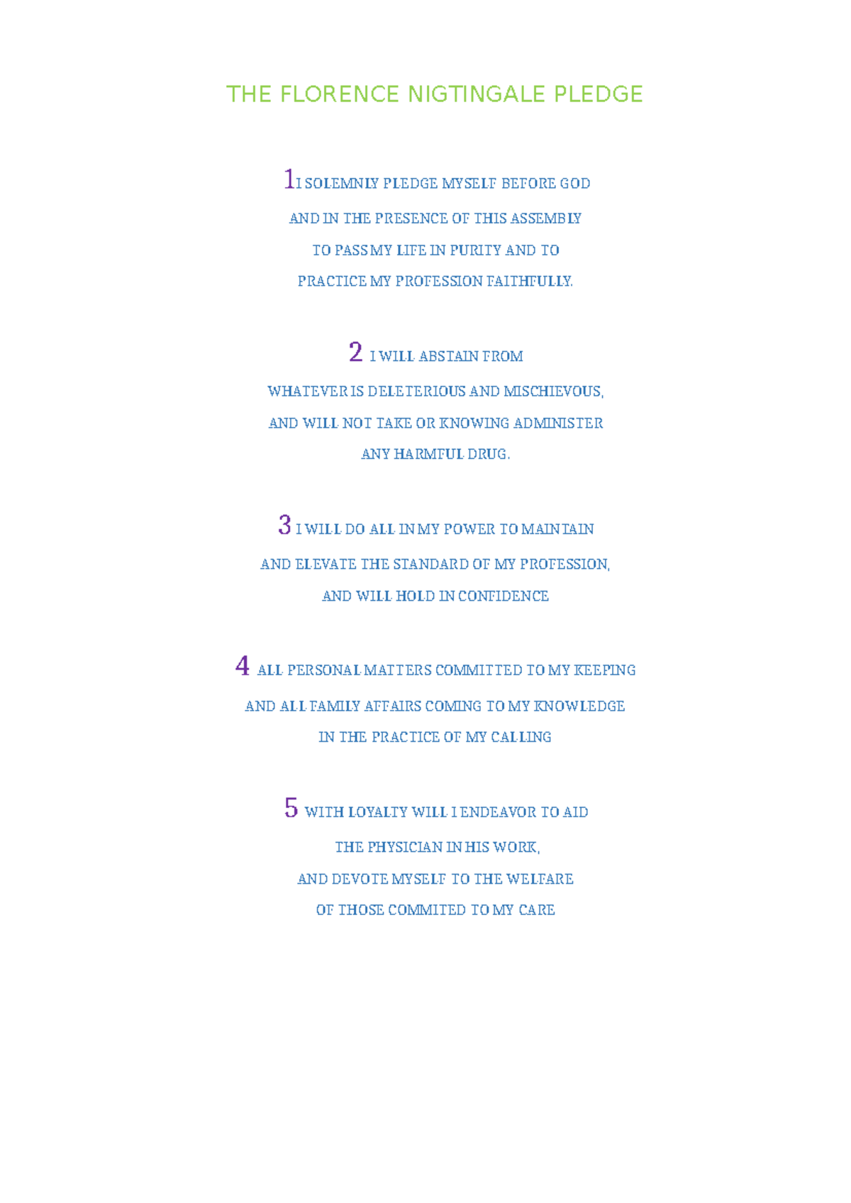 The Florence Nightingale Pledge: HDU Nursing Commitment - Studocu