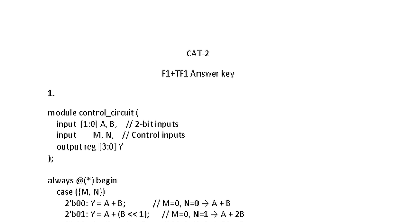 Answer Key for Control Circuit - BECE102L Fall 2025 - Studocu
