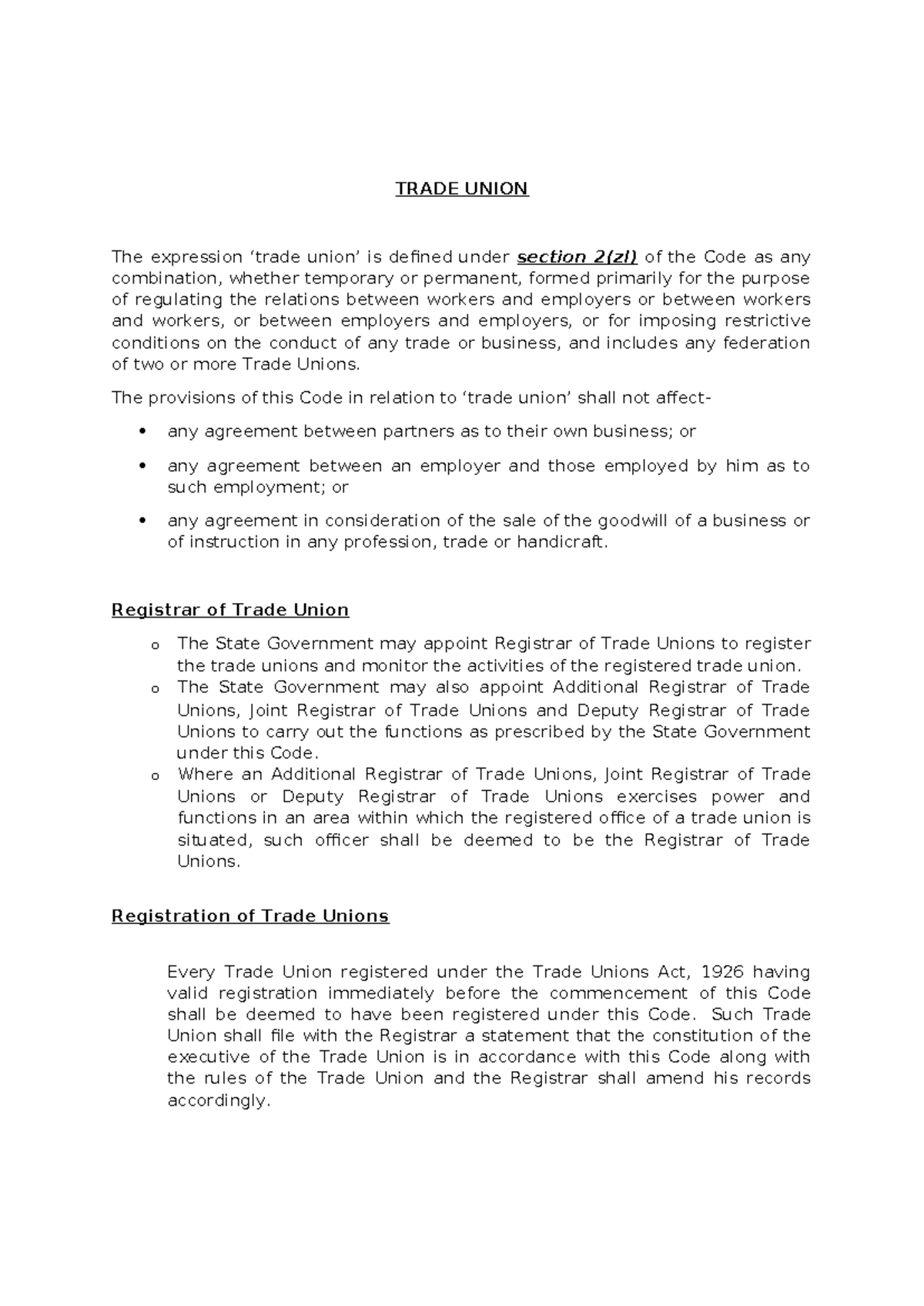 Trade Union Regulations and Registration Process Overview - Studocu