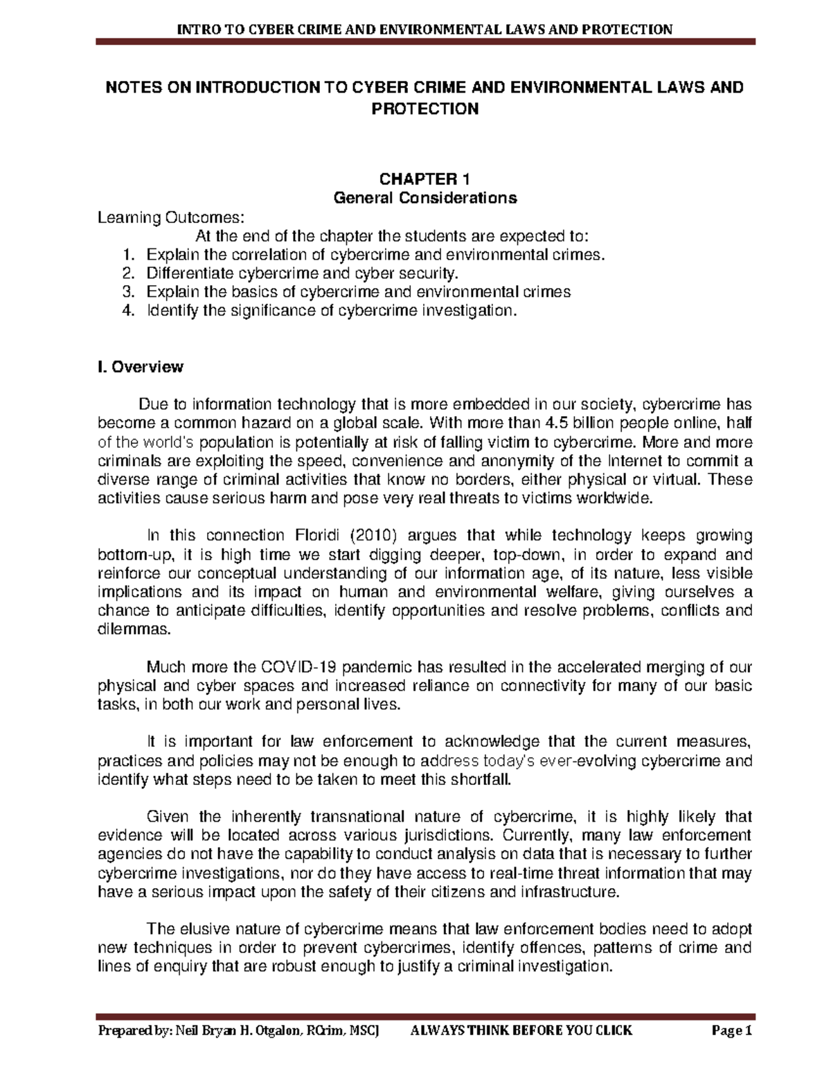 Cybercrime and Environmental Laws: Chapter 1 Overview and Notes - Studocu