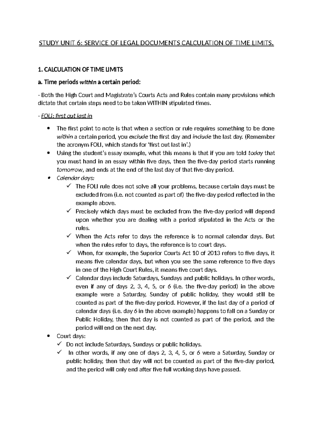 IURI 376 Final Exam Notes - Summary of Civil Procedure and Document ...