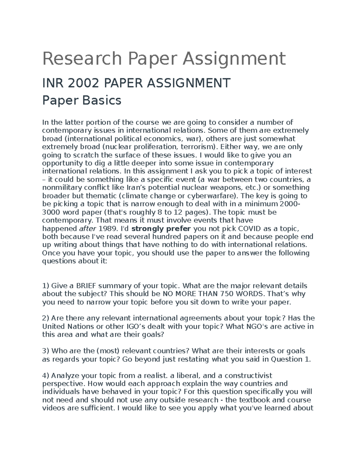 2 - week 4 assignment - Research Paper Assignment INR 2002 PAPER ...