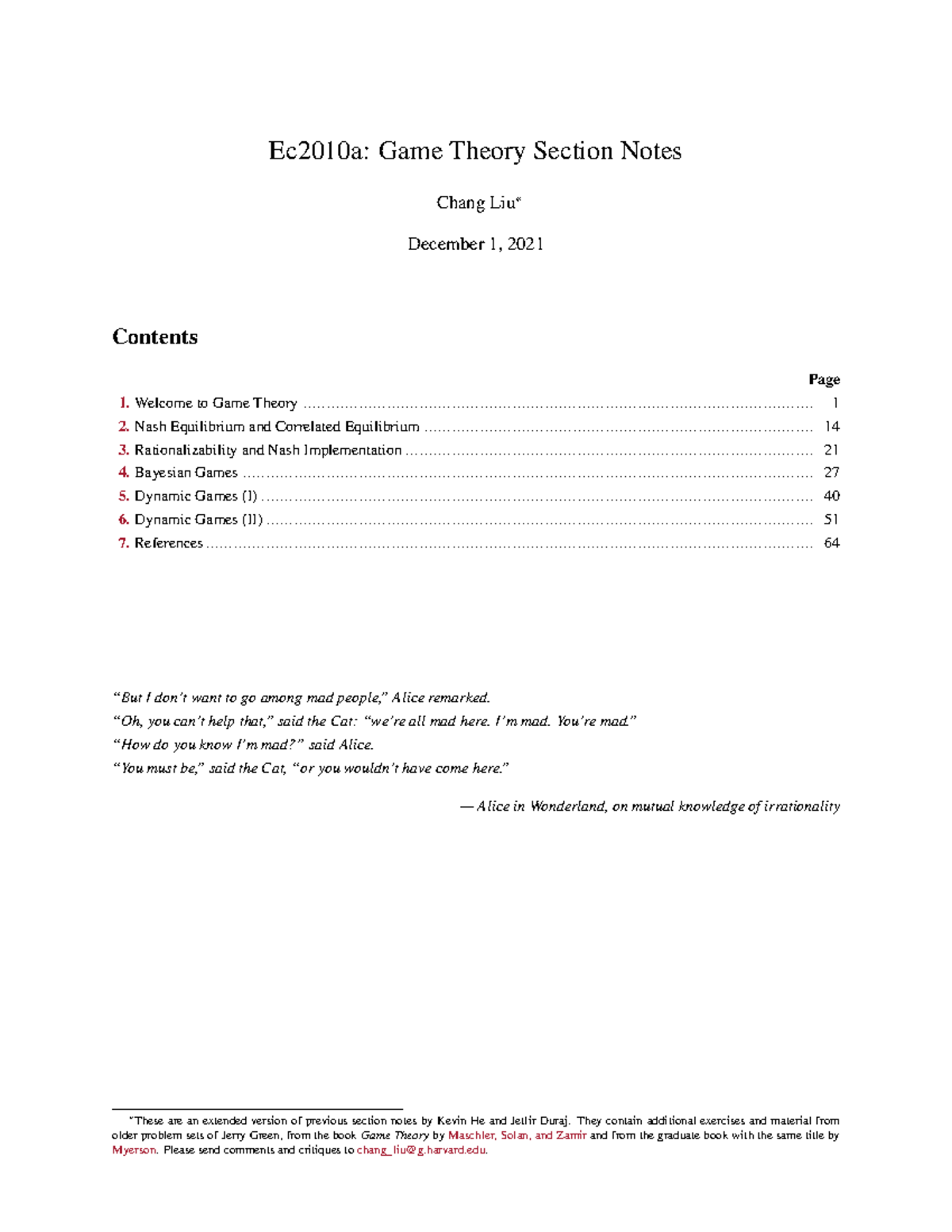 EC2010A: Game Theory Section Notes (All Material - 2021) - Studocu