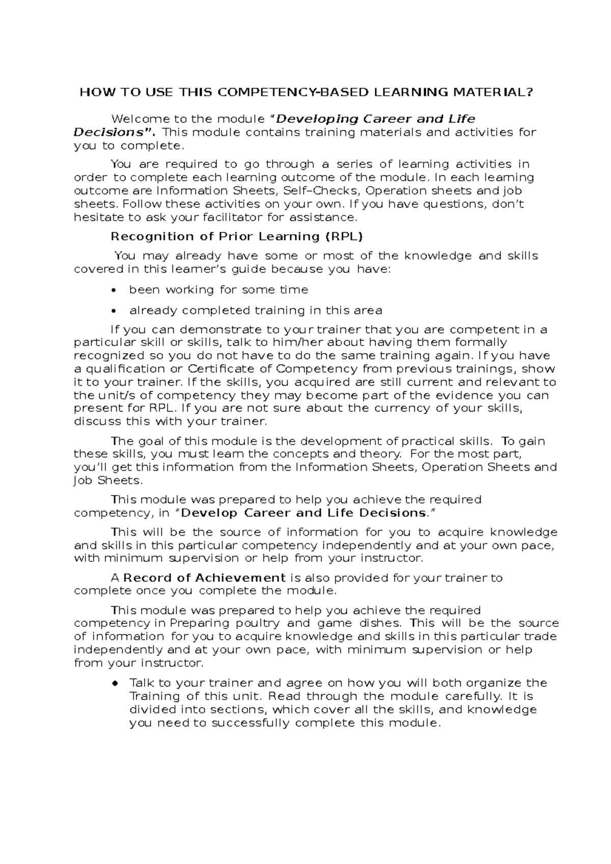 Basic 4: Developing Career and Life Decisions - A Competency Guide ...