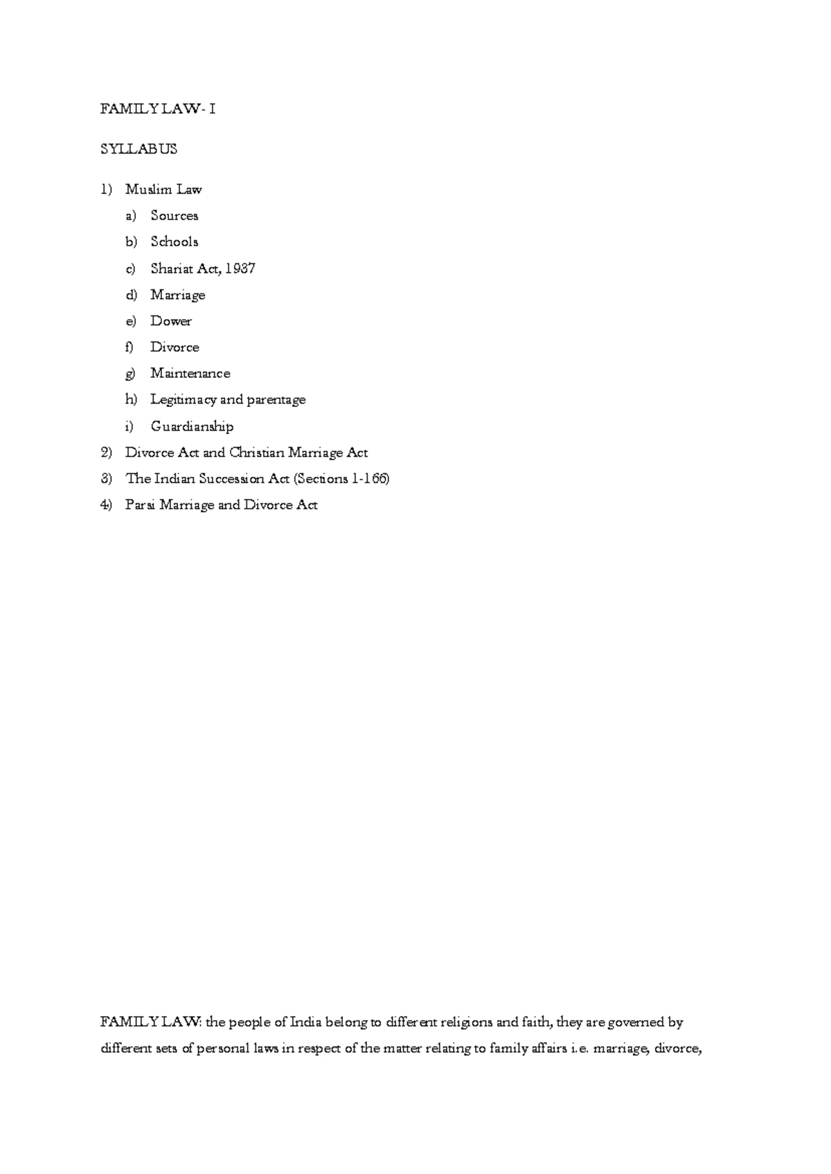 Family LAW II - Notes - FAMILY LAW – II COURSE OBJECTIVES: The ...