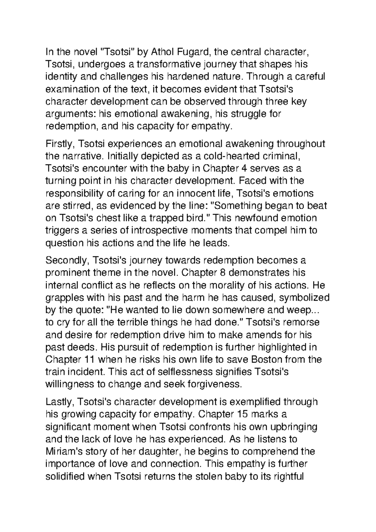 Tsotsi Character Development Analysis: Key Themes & Transformations - Studocu