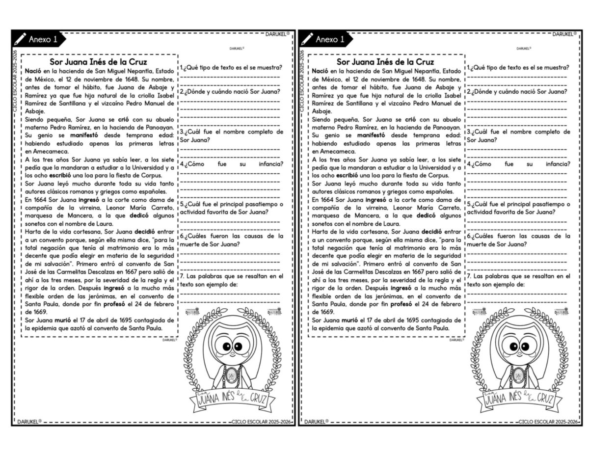 Biografía de Sor Juana Inés de la Cruz - CICLO ESCOLAR - Studocu