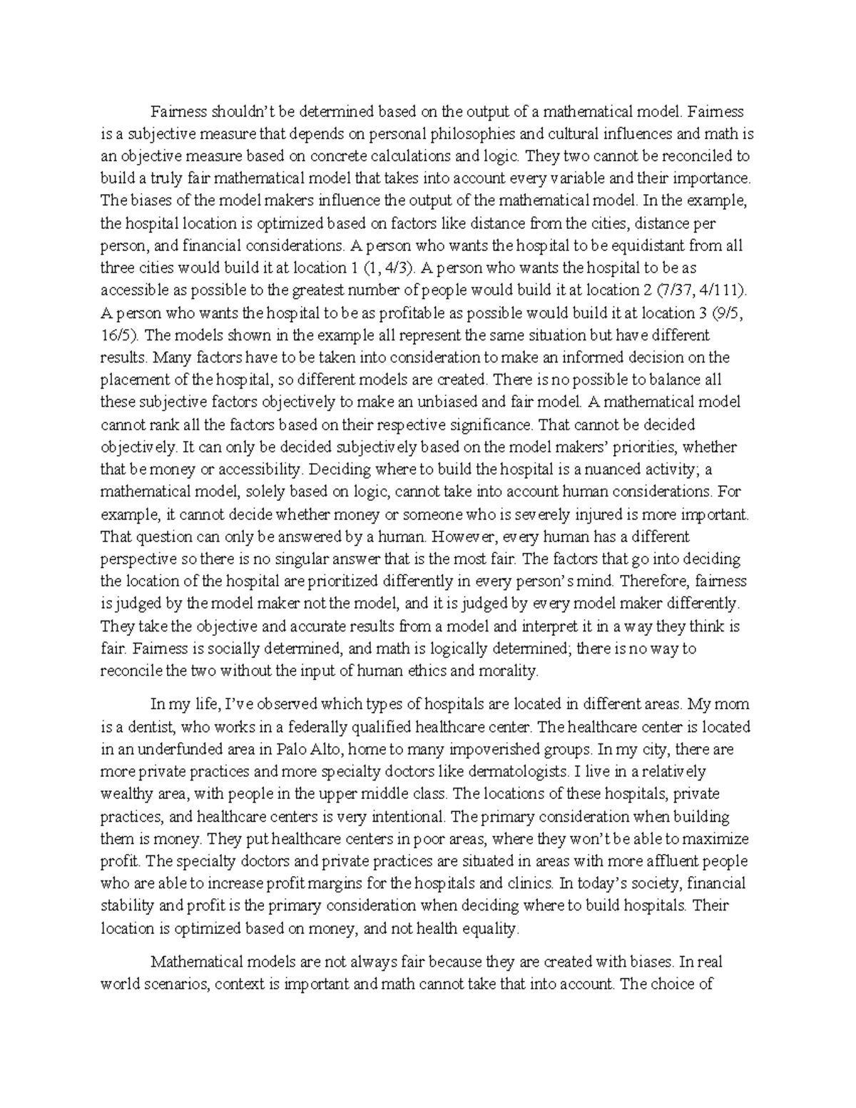 Reflection Essay - Fairness shouldn’t be determined based on the output ...