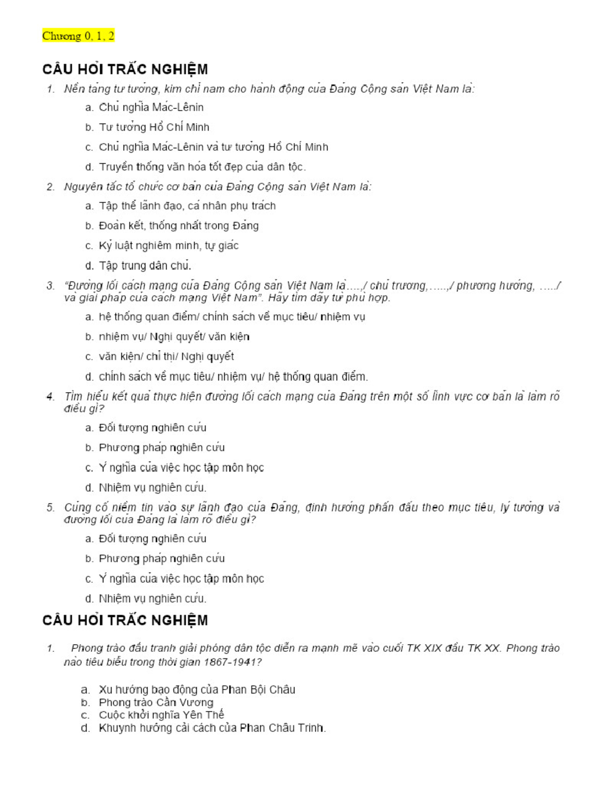 On-tap-trac-nghiep-lich-su-dang2024docx 1600 pdf.gdrive.vip - Chuong 0, 1,2 CÂU HOI TRAC NGHIÊM ...