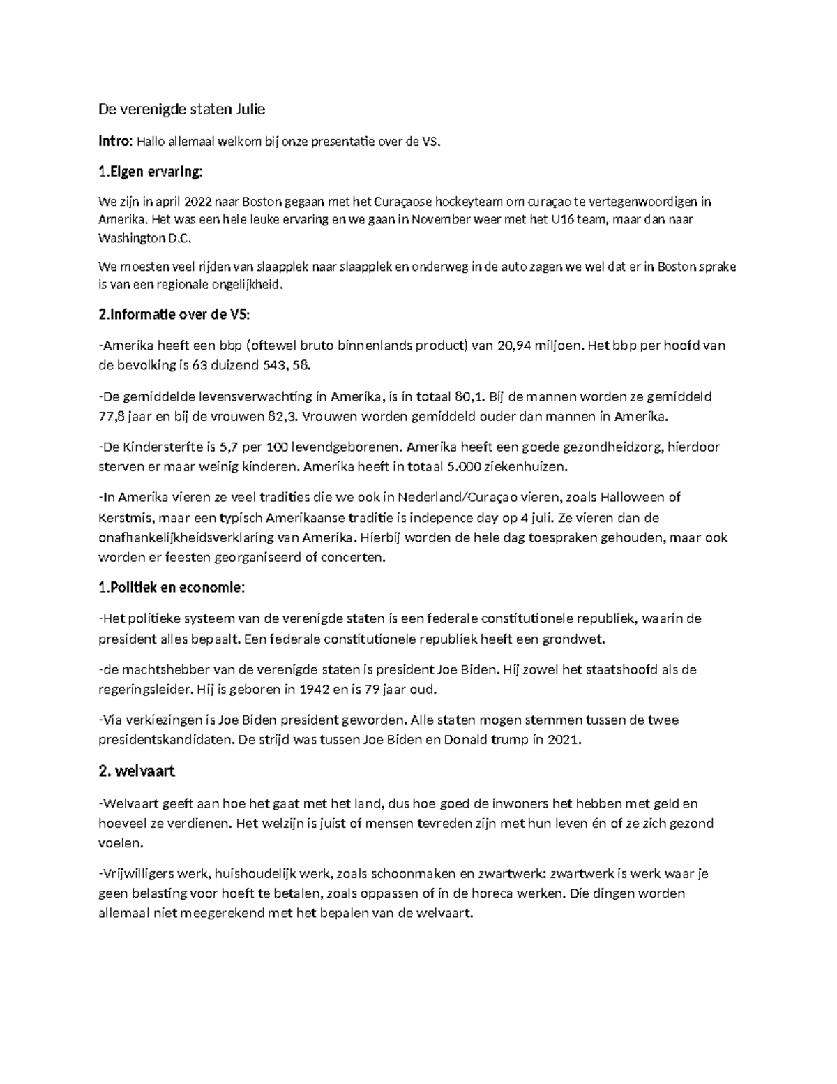 Presentatie over de Verenigde Staten: Ervaringen & Economische Analyse ...