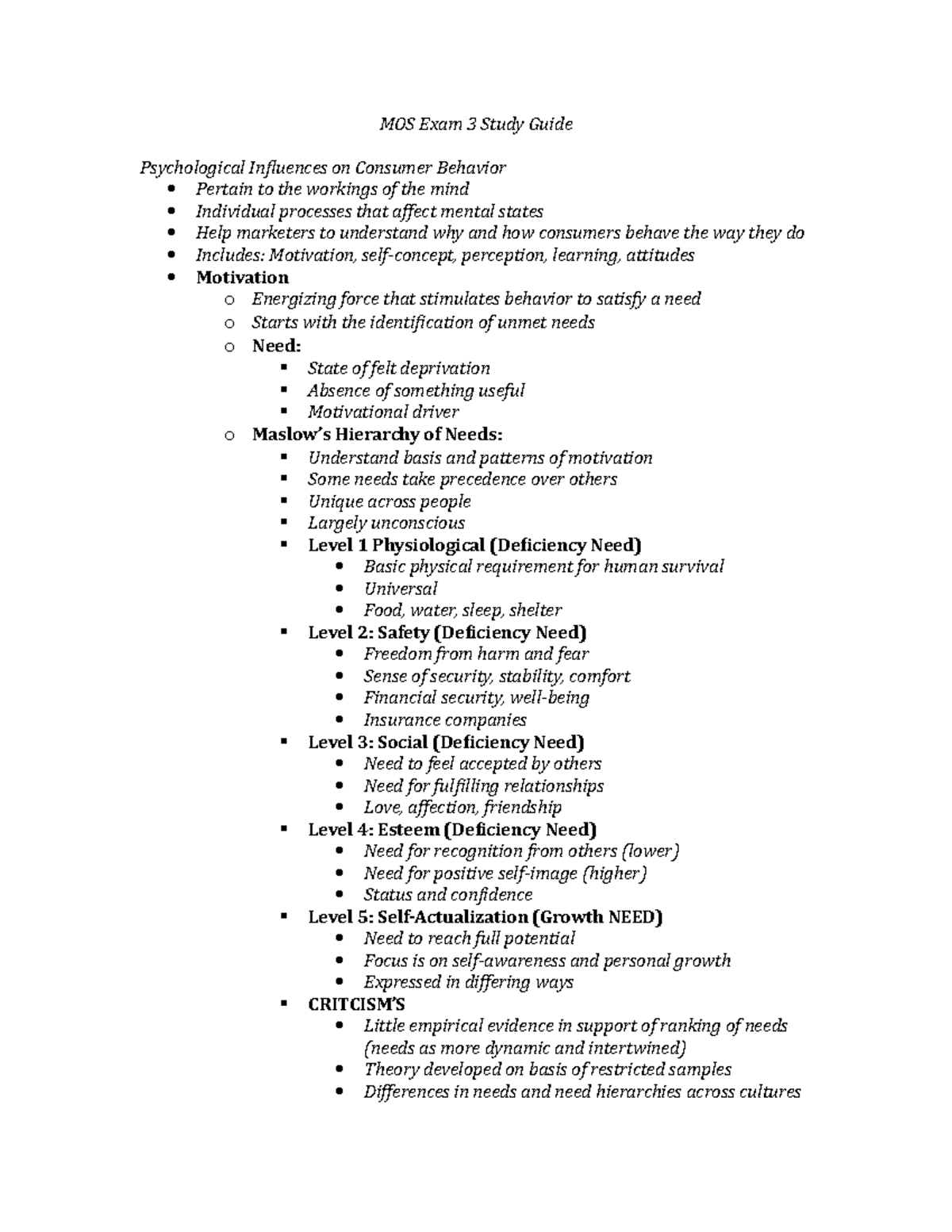 MOS Exam 3 Study Guide - Lecture notes 1-3 - MOS Exam 3 Study Guide ...