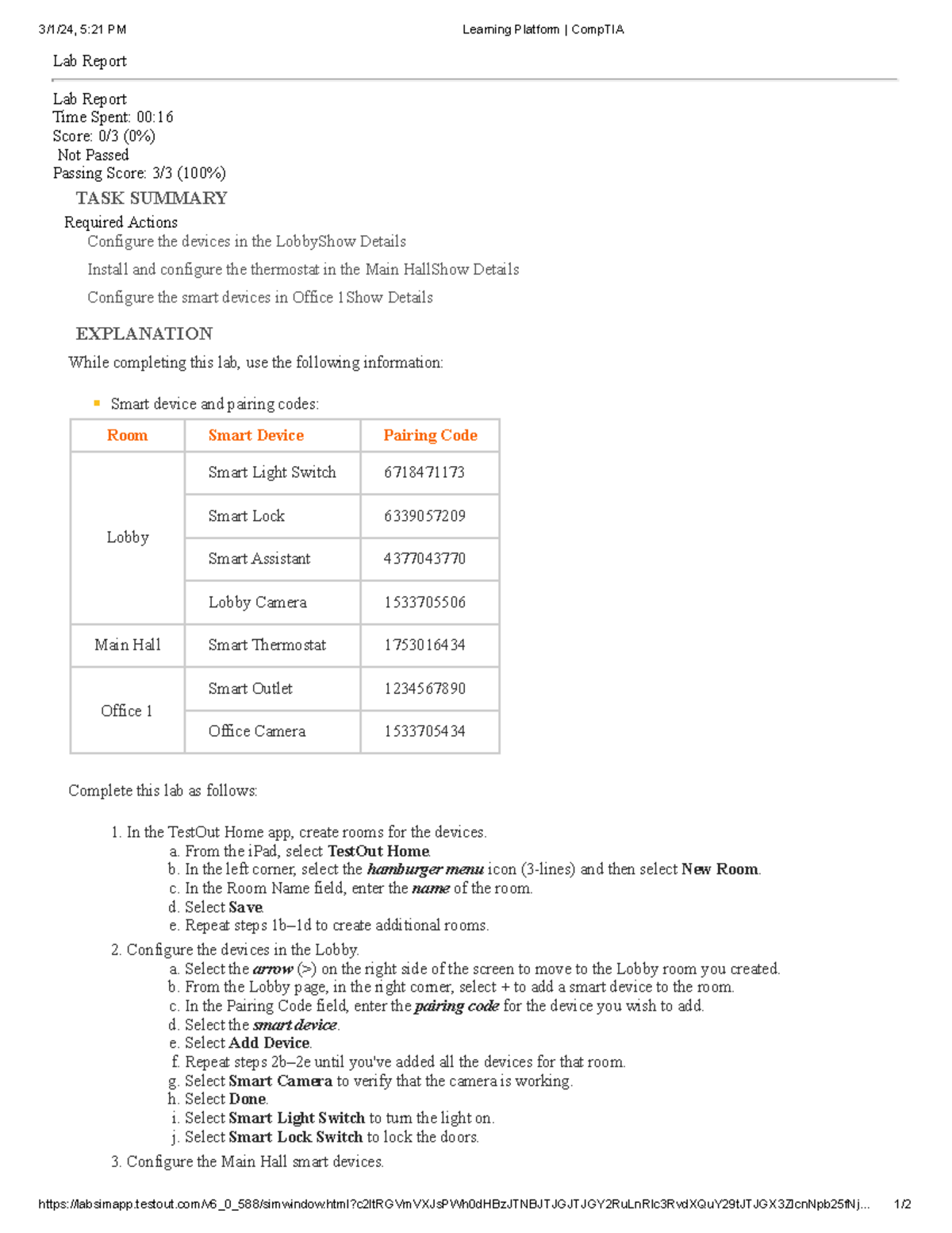 CompTIA Lab Report: Configure Smart Devices 8.6.4 Instructions - Studocu