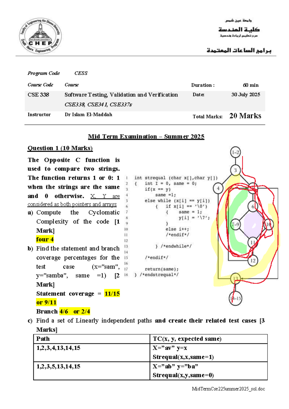Midterm Exam Solutions for CSE 338 Software Testing - Summer 2025 - Studocu
