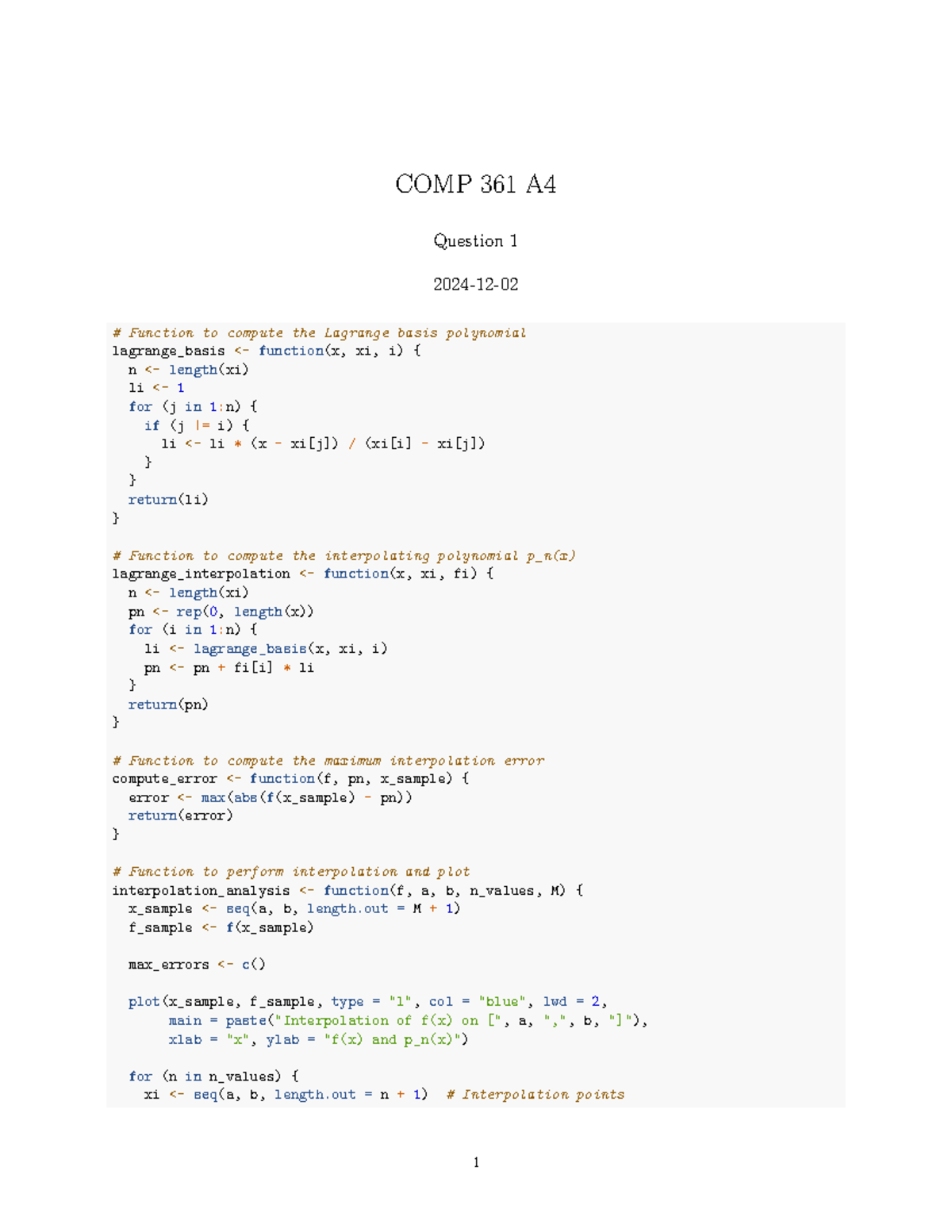 COMP361 A4 Q1 - COMP 361 A Question 1 2024-12- Function to compute the Lagrange basis polynomial ...