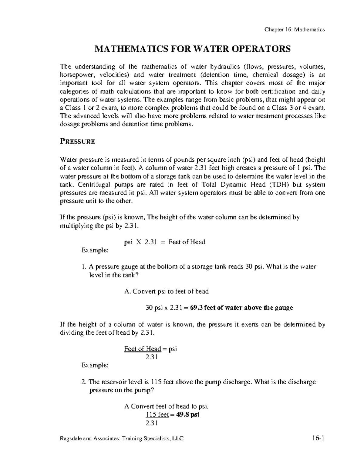 Math - Plumbing: Essential Calculations for Water Operators - Studocu