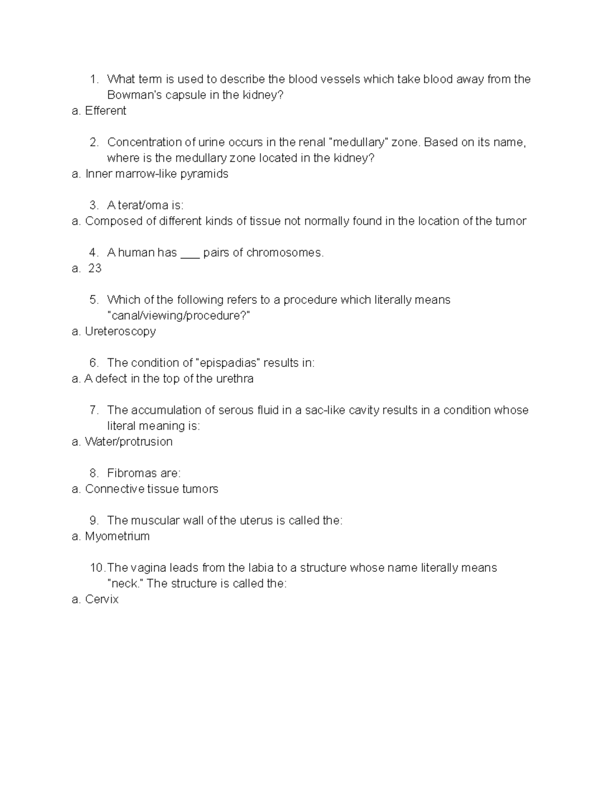 Medical Terminology Unit 12 Test Answers - What term is used to ...