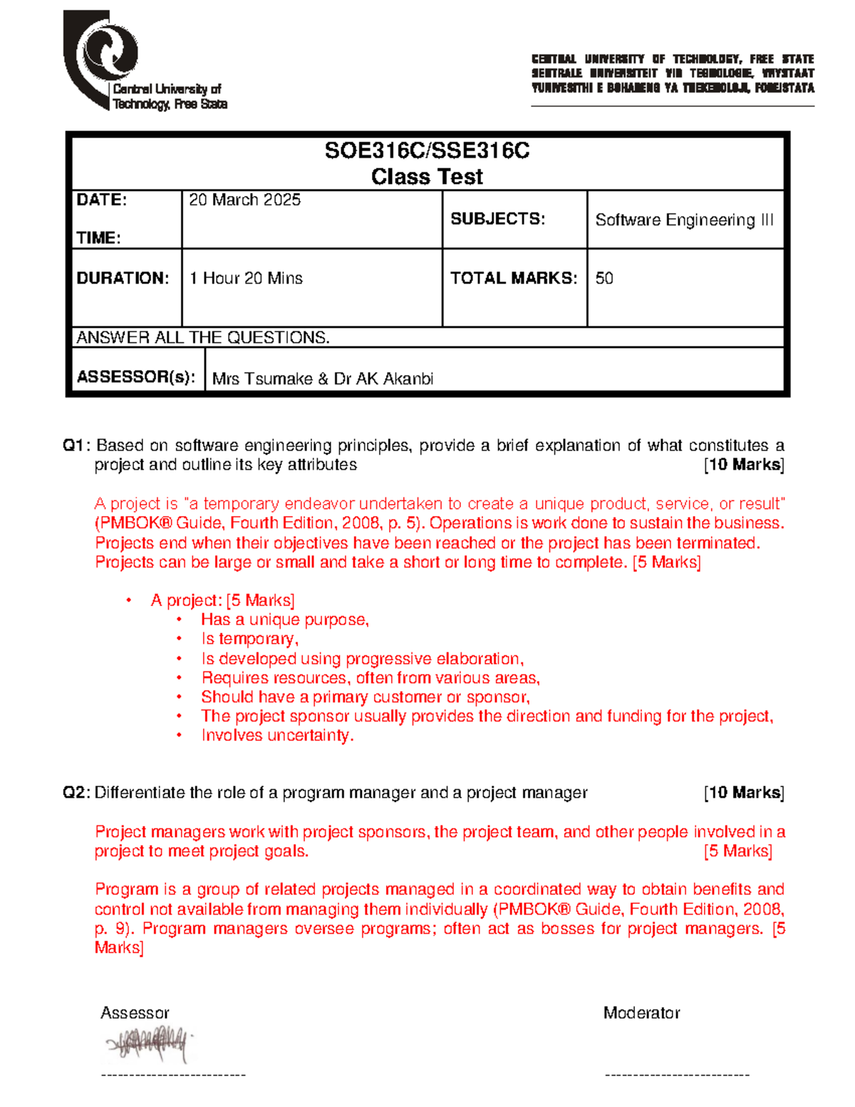 1st SEM 2025 SOE316C Class Test Memo: Software Engineering Principles ...