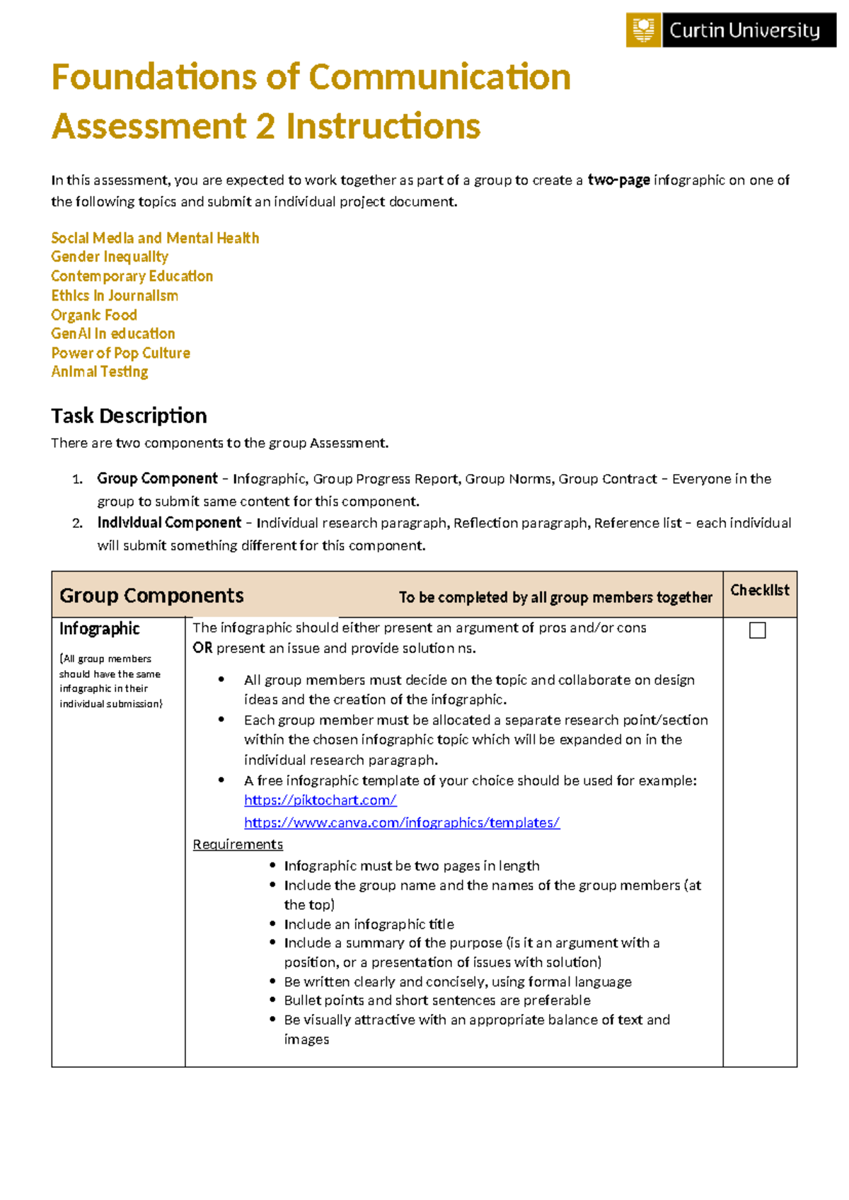 COMS A2: Group Infographic Project & Individual Reflection Guidelines ...