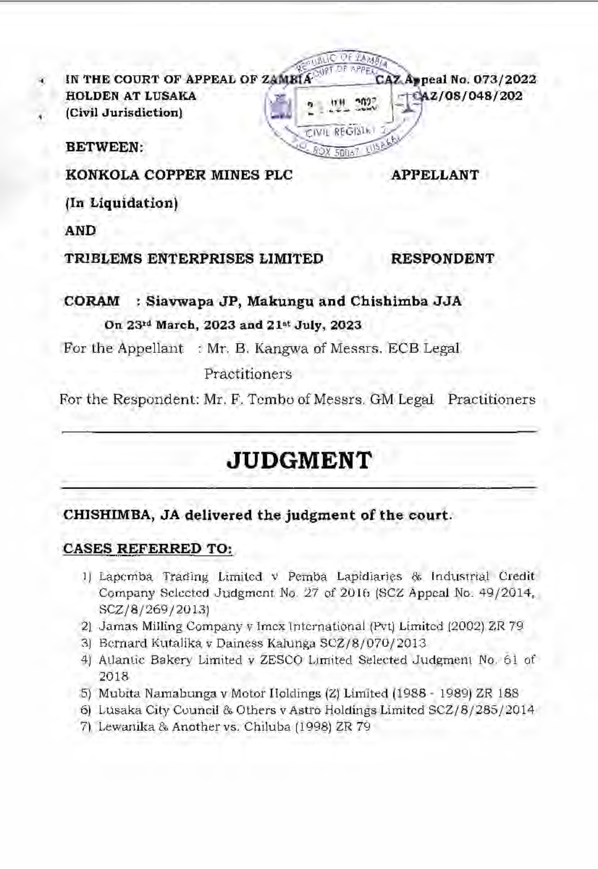 Konkola Copper Mines v Triblems: Interlocutory Appeal Judgment Analysis ...