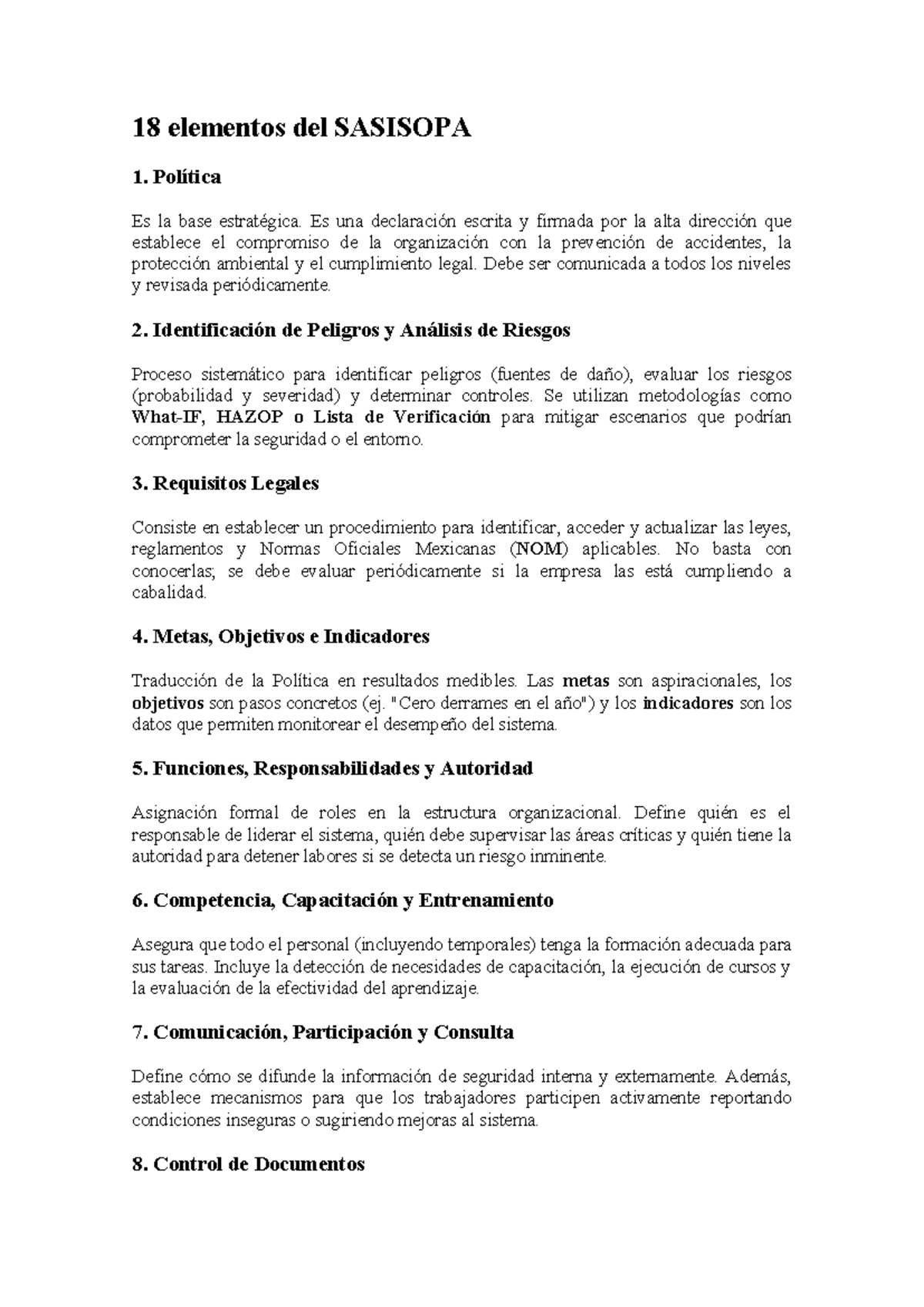 18 Elementos del SASISOPA: Estrategias y Procedimientos Clave - Studocu