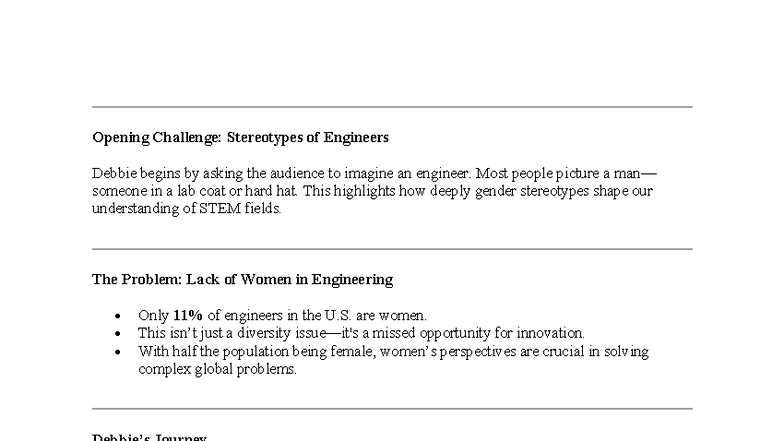 Ted Talk: Breaking Stereotypes in Engineering - Women in STEM - Studocu