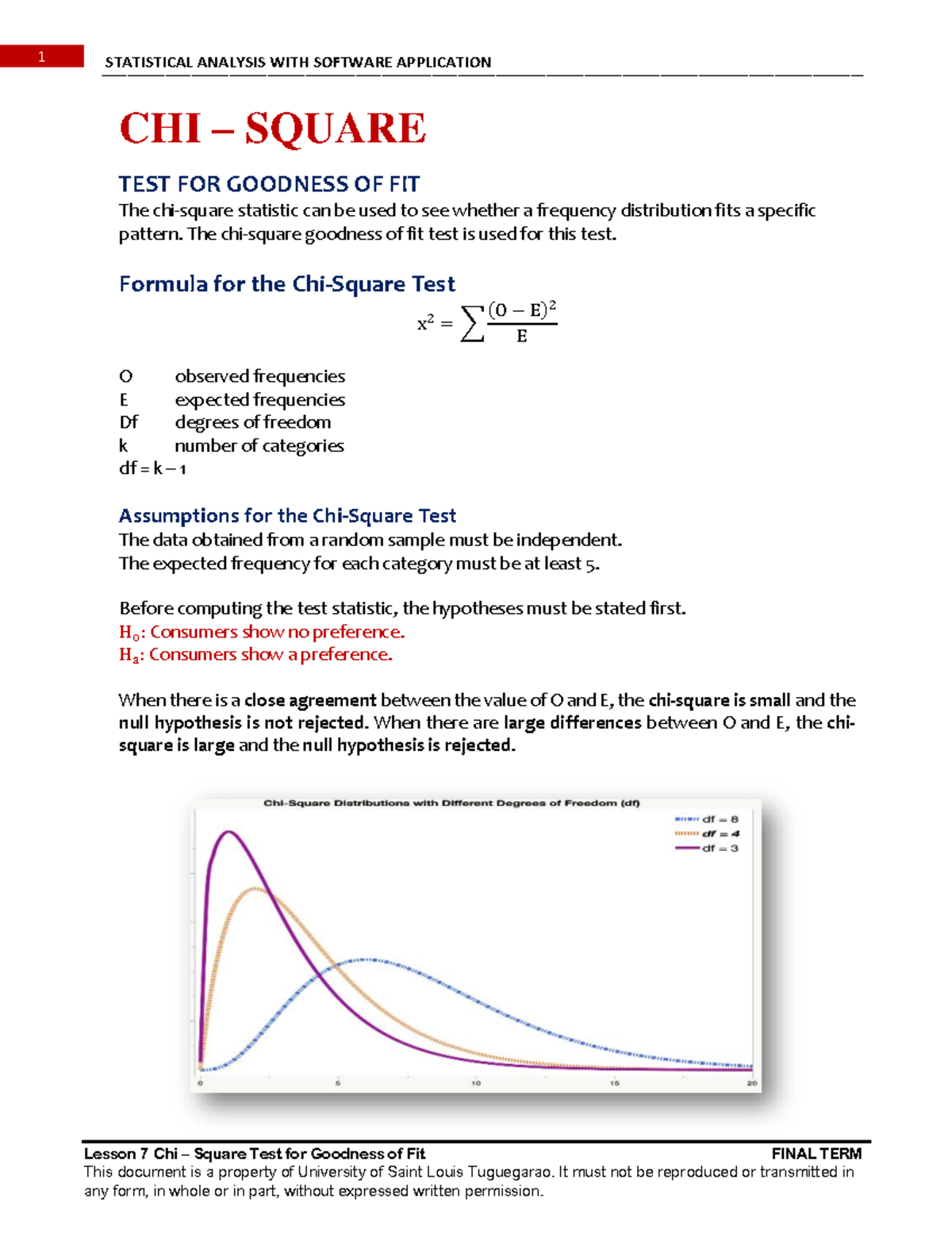 Lesson 8.1 Chi-Square Test for Goodnesss of Fit - - Studocu