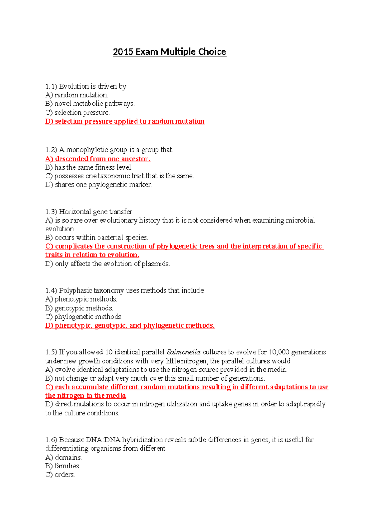 MCBP2626 2015 Exam MCQ and True ORFalse - 2015 Exam Multiple Choice ...