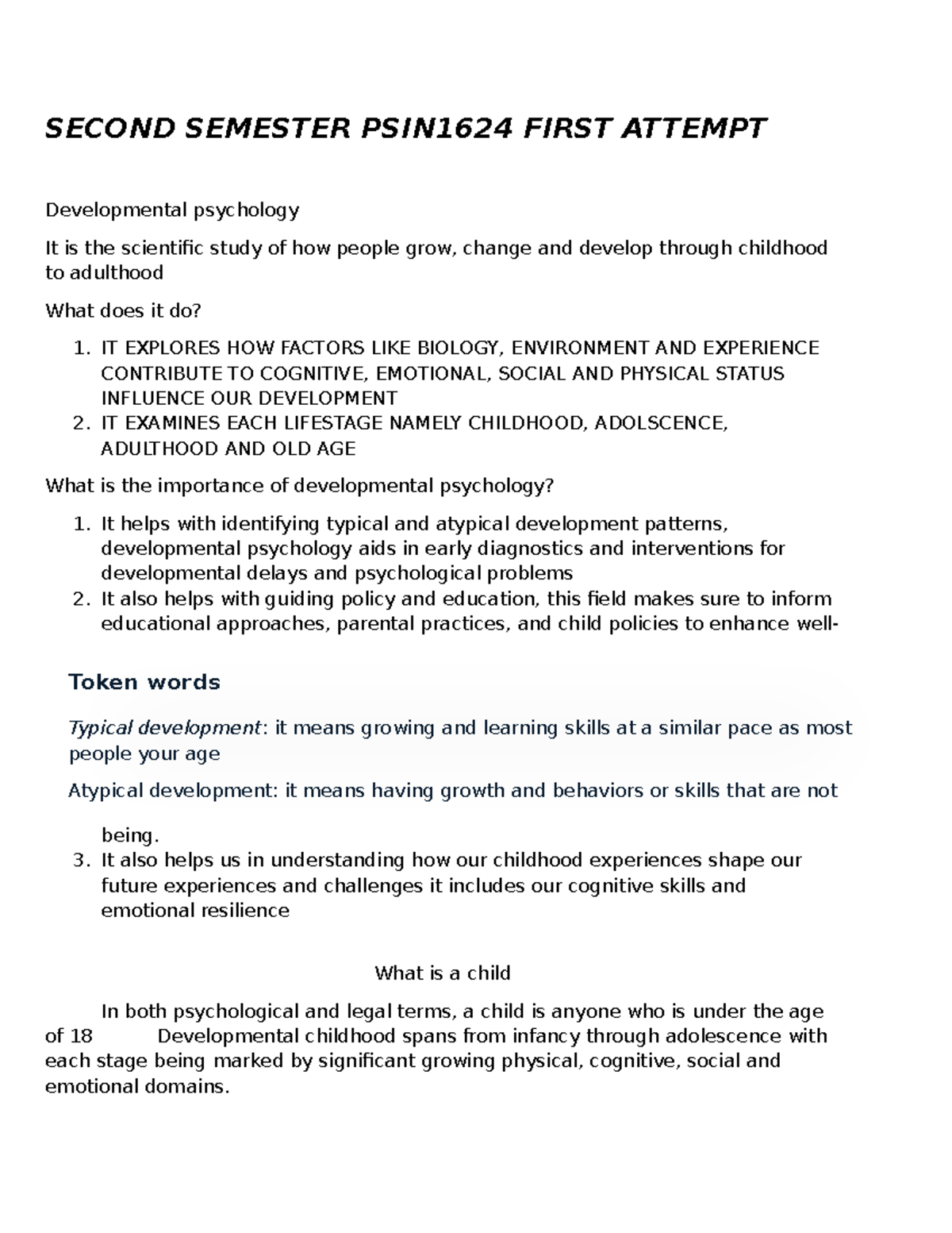 PSIN1624 Developmental Psychology: Stages of Growth and Change - Studocu
