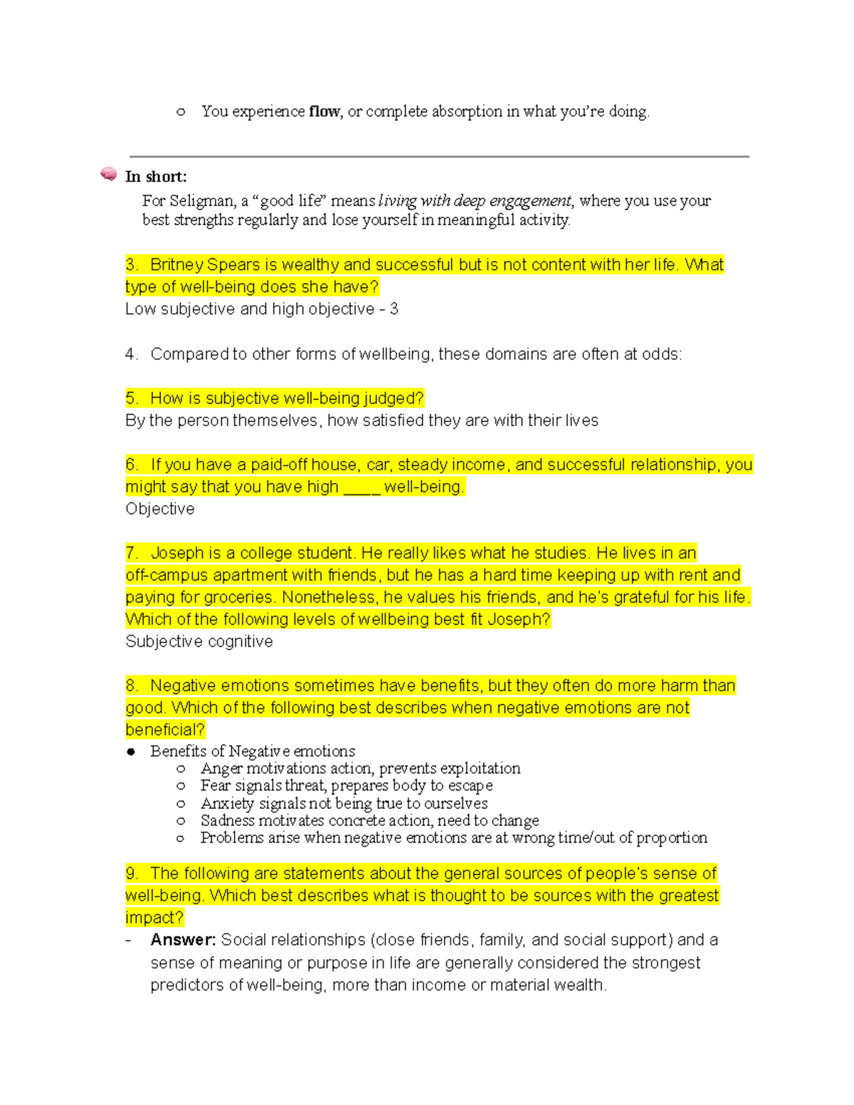 Midterm Exam Notes: Understanding Wellbeing and Emotions - Studocu